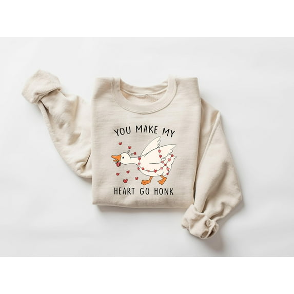Funny Valentine Goose Graphic Sweatshirt – “You Make My Heart Go Honk ...