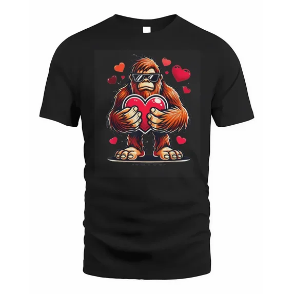 Funny Valentines Day Bigfoot Heart Sunglasses Sasquatch Boys Shirt ...