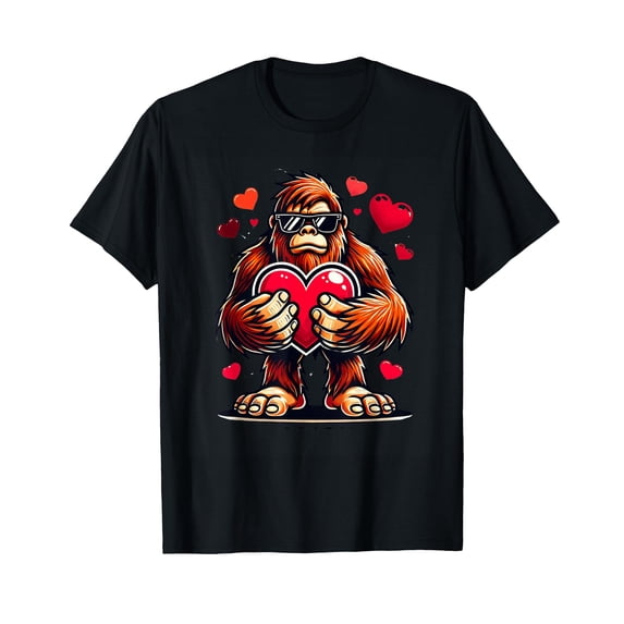 Funny Valentines Day Bigfoot Heart Sunglasses Sasquatch Boys T-Shirt ...