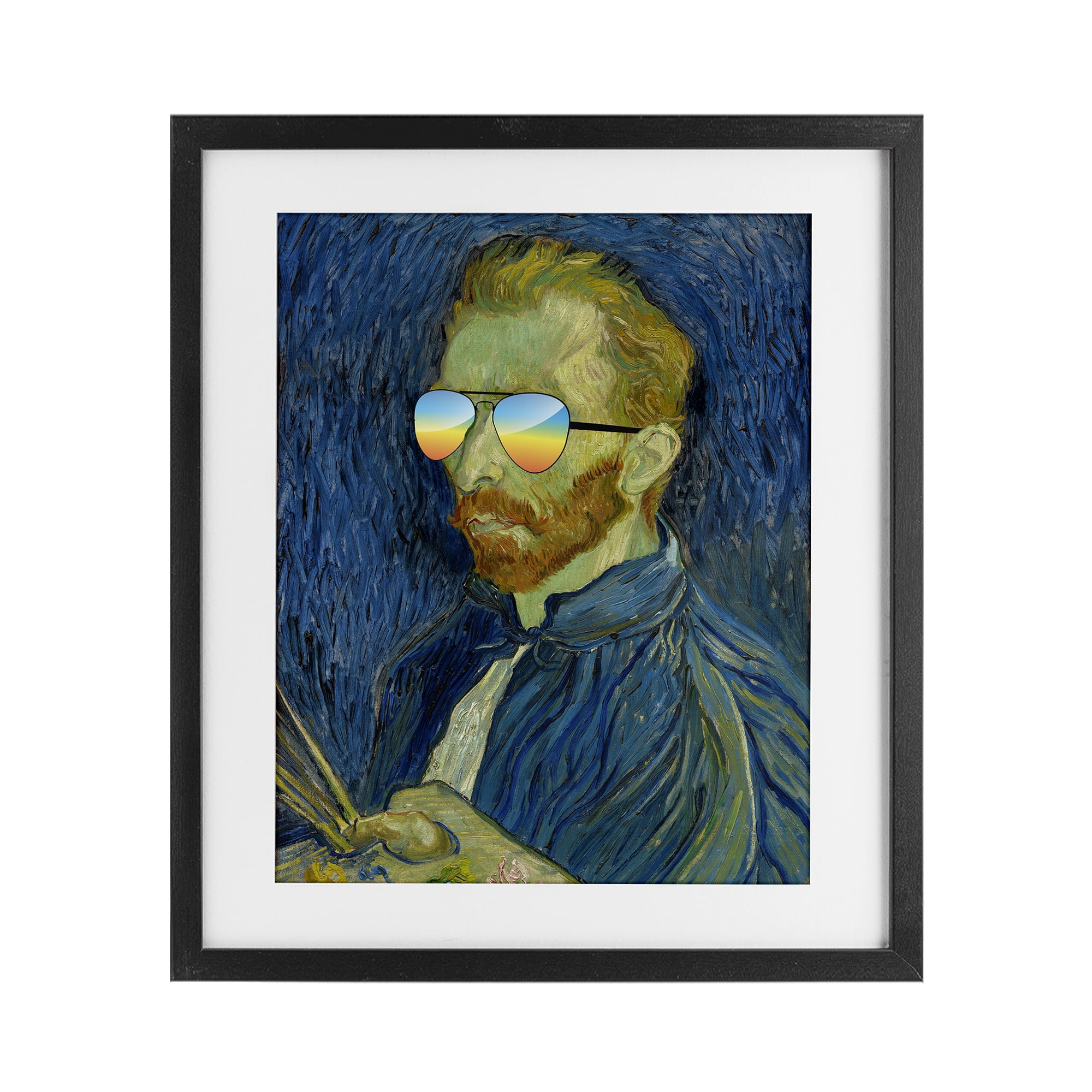 Funny Van Gogh Sunglasses Black Framed Print Under Glass, design by ...