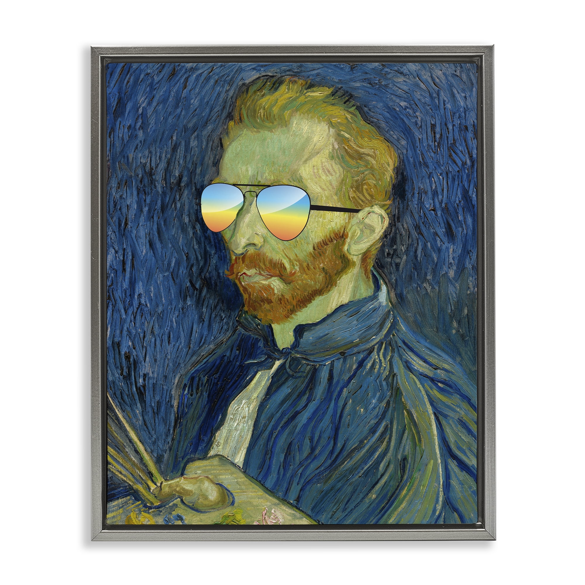 Funny Van Gogh Sunglasses Gray Framed Floater Canvas Wall Art, design ...
