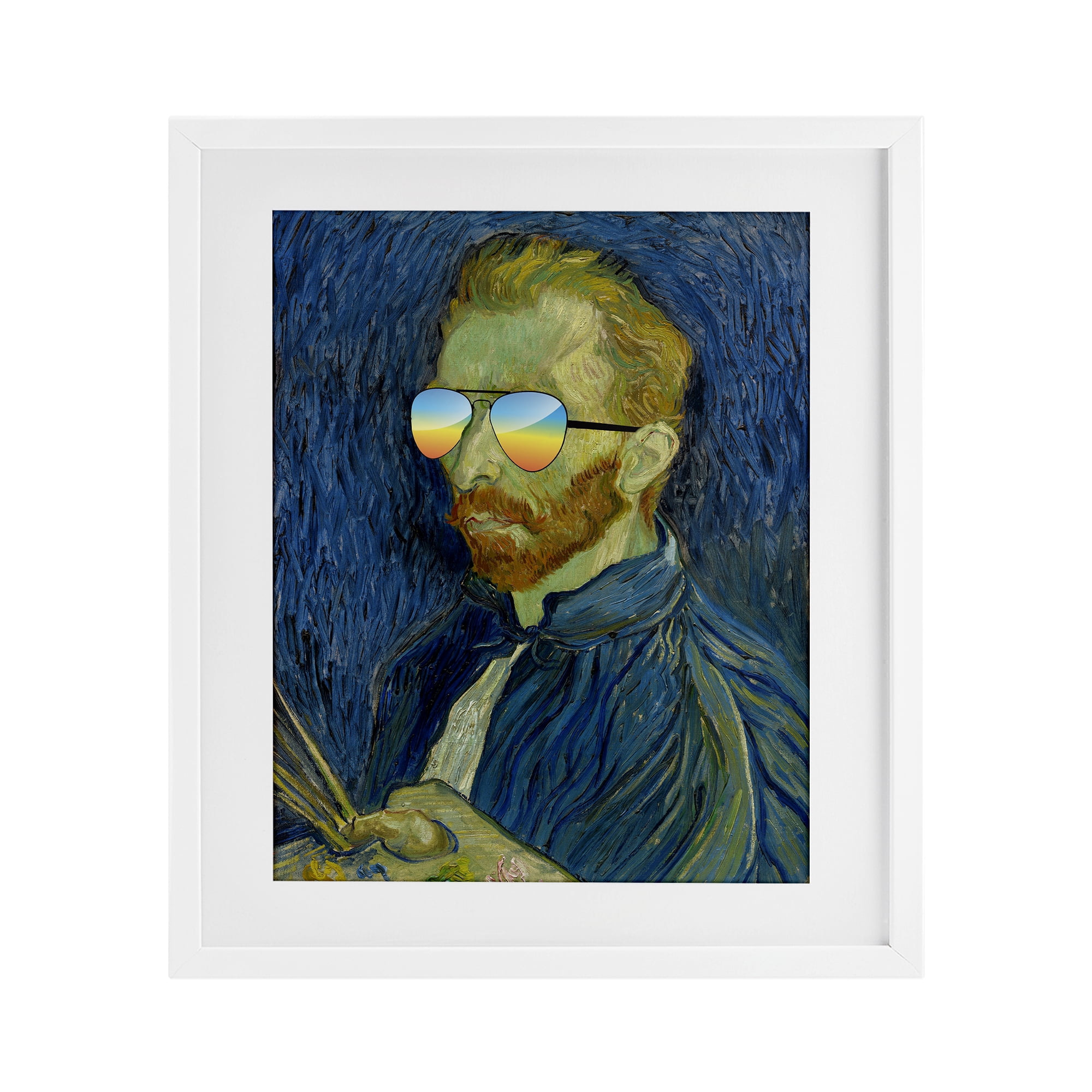 Funny Van Gogh Sunglasses White Framed Print Under Glass, design by ...