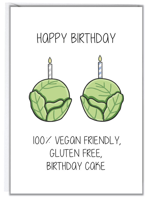 Funny Vegan Birthday Card – “Happy Birthday” with Cute Cabbage Cake ...