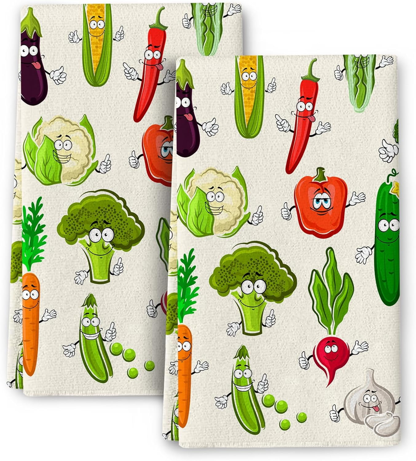 Funny Vegetables Kitchen Towels Decorative Set of 2, Soft Absorbent ...