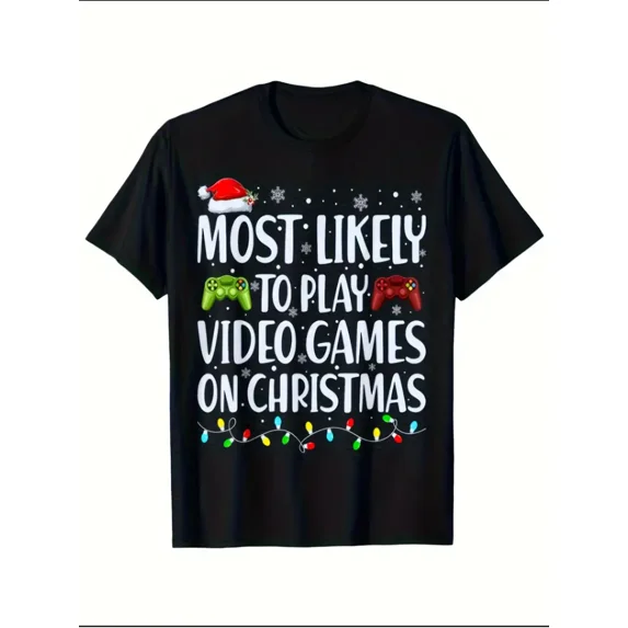 Funny Video Game Christmas T-Shirt - Most Likely to Play Video Games on ...