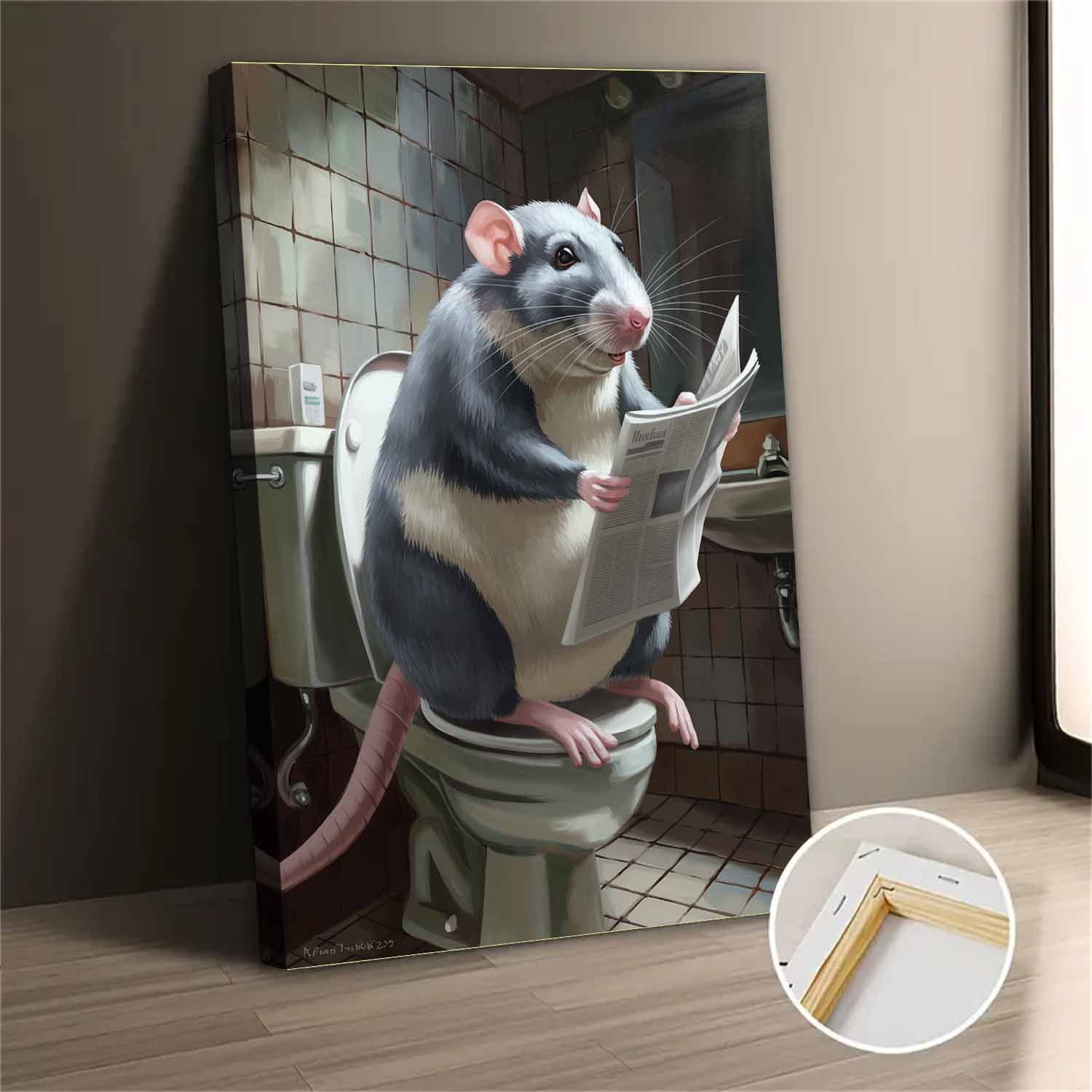 Funny Vintage Abstract Rat Reading Newspaper Canvas Wall Art for ...