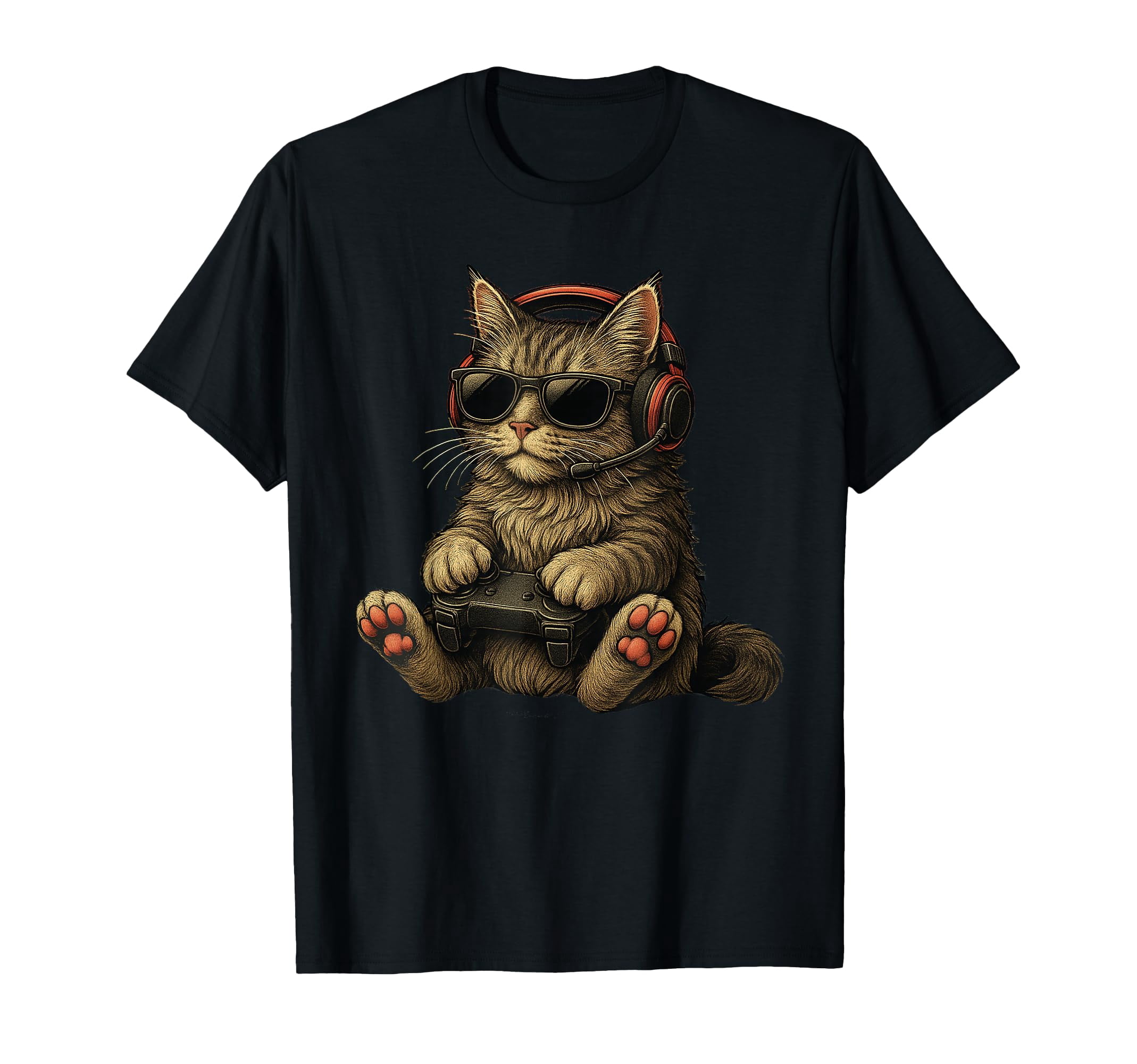 Funny Vintage Cartoon Cat Gaming T-Shirt for Playful Cat Lovers ...