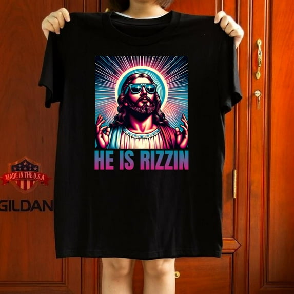 Funny Vintage Design He Is Rizzin Jesus Is The Rizzler Meme Graphic Tee ...