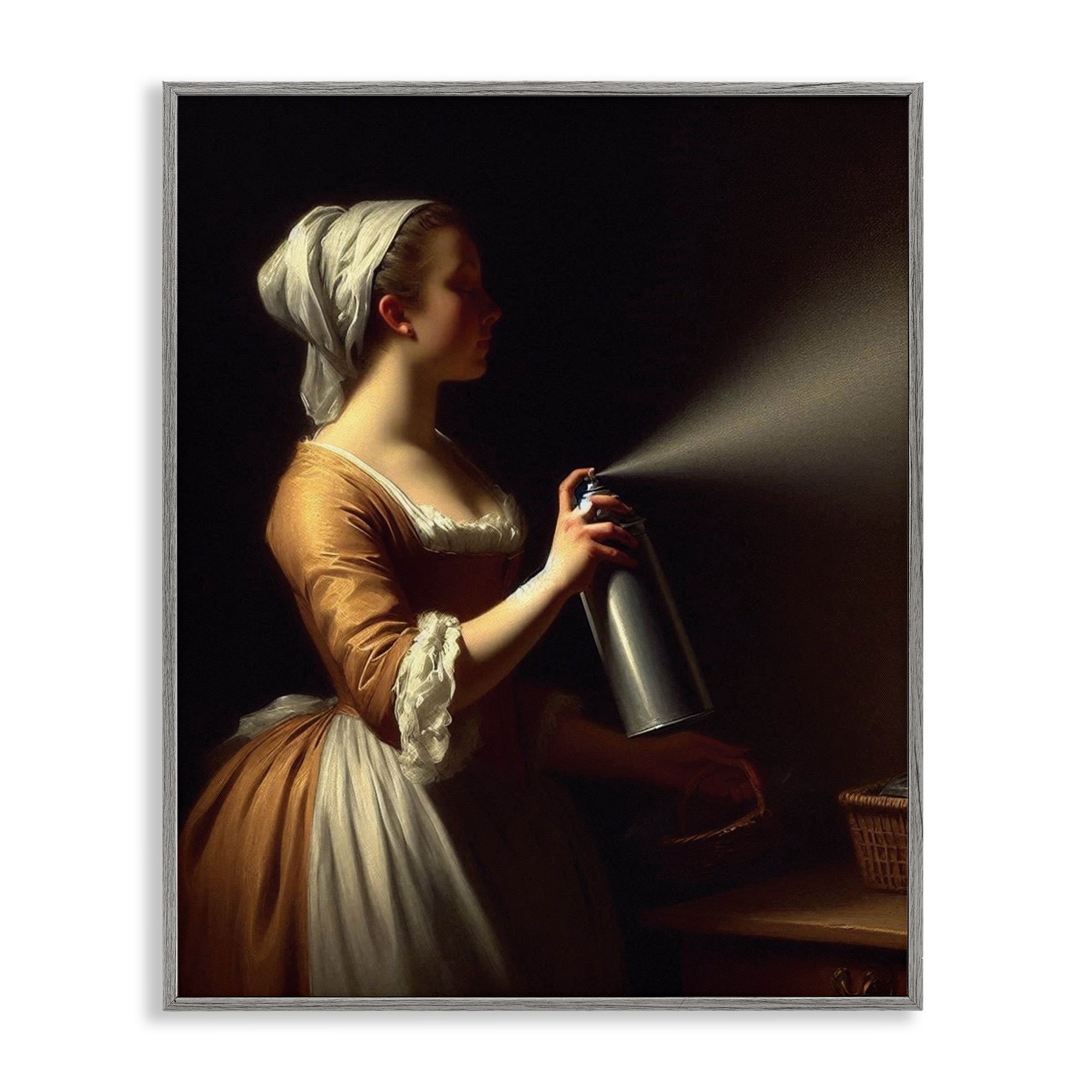 Funny Vintage Lady & Spray Paint Gray Framed Giclee Art, design by ...