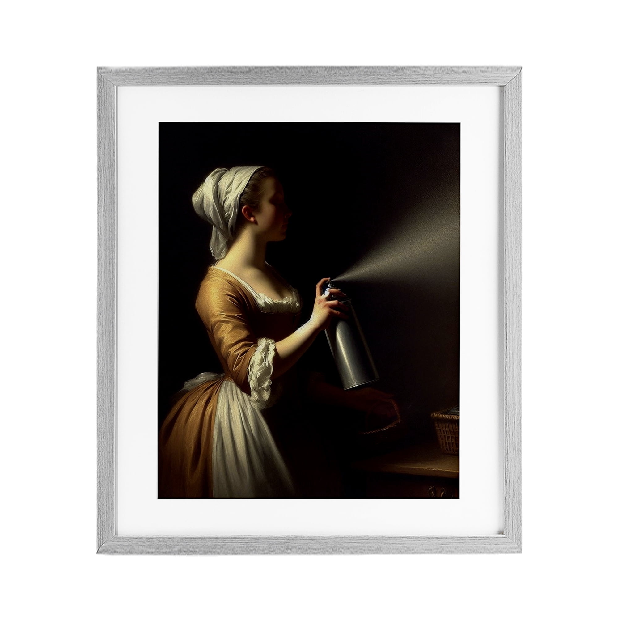 Funny Vintage Lady & Spray Paint Gray Framed Print Under Glass, design ...