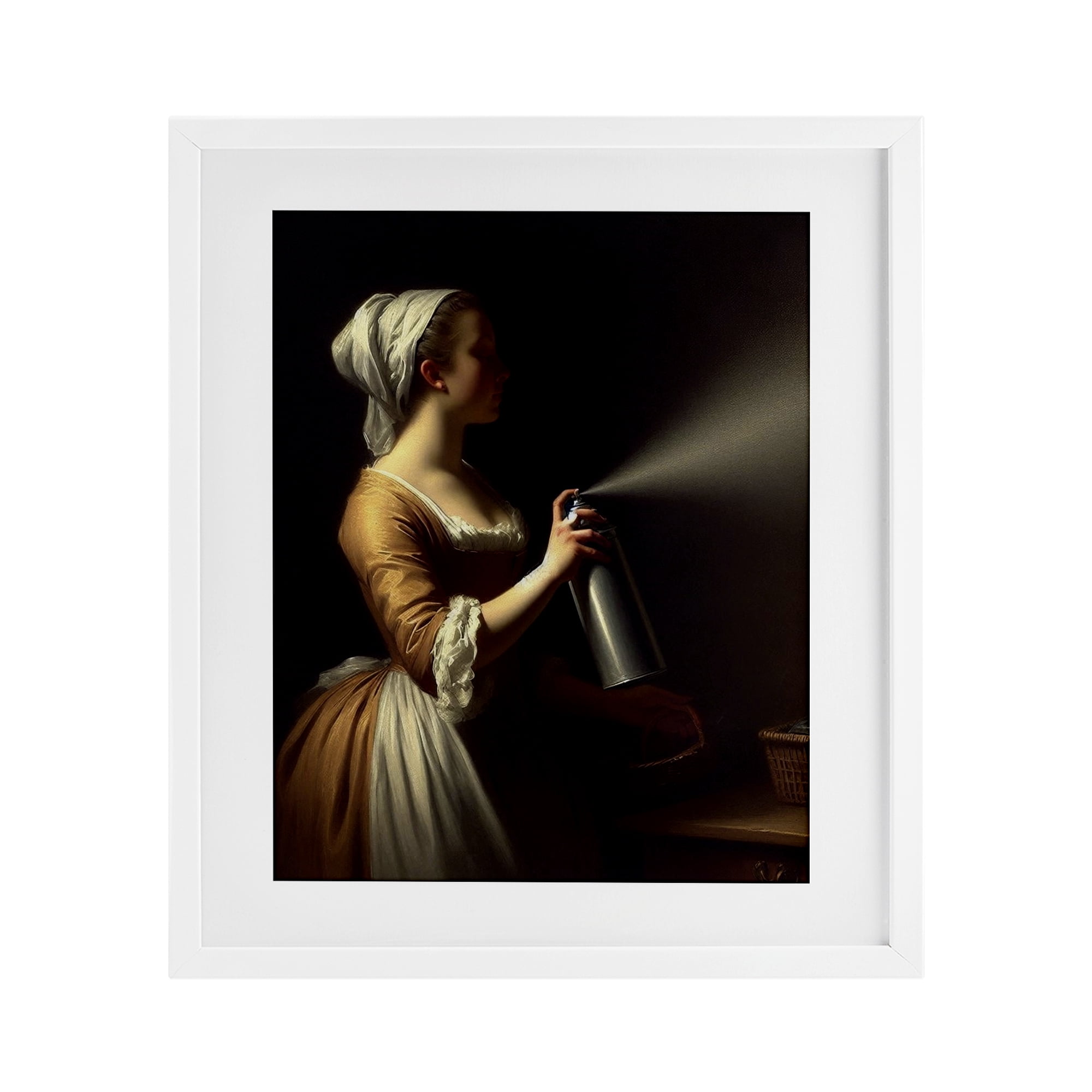 Funny Vintage Lady & Spray Paint White Framed Print Under Glass, design ...