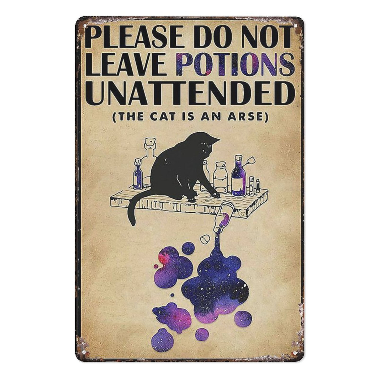 Funny Vintage Metal Tin Sign Black Cat Do Not Leave Potions ...