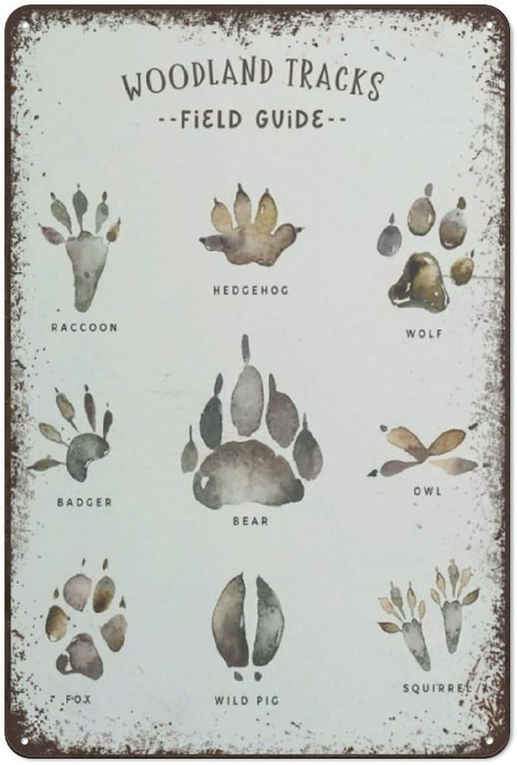 Funny Vintage Tin Metal Sign Forest Field Guide Print Animal Tracks ...