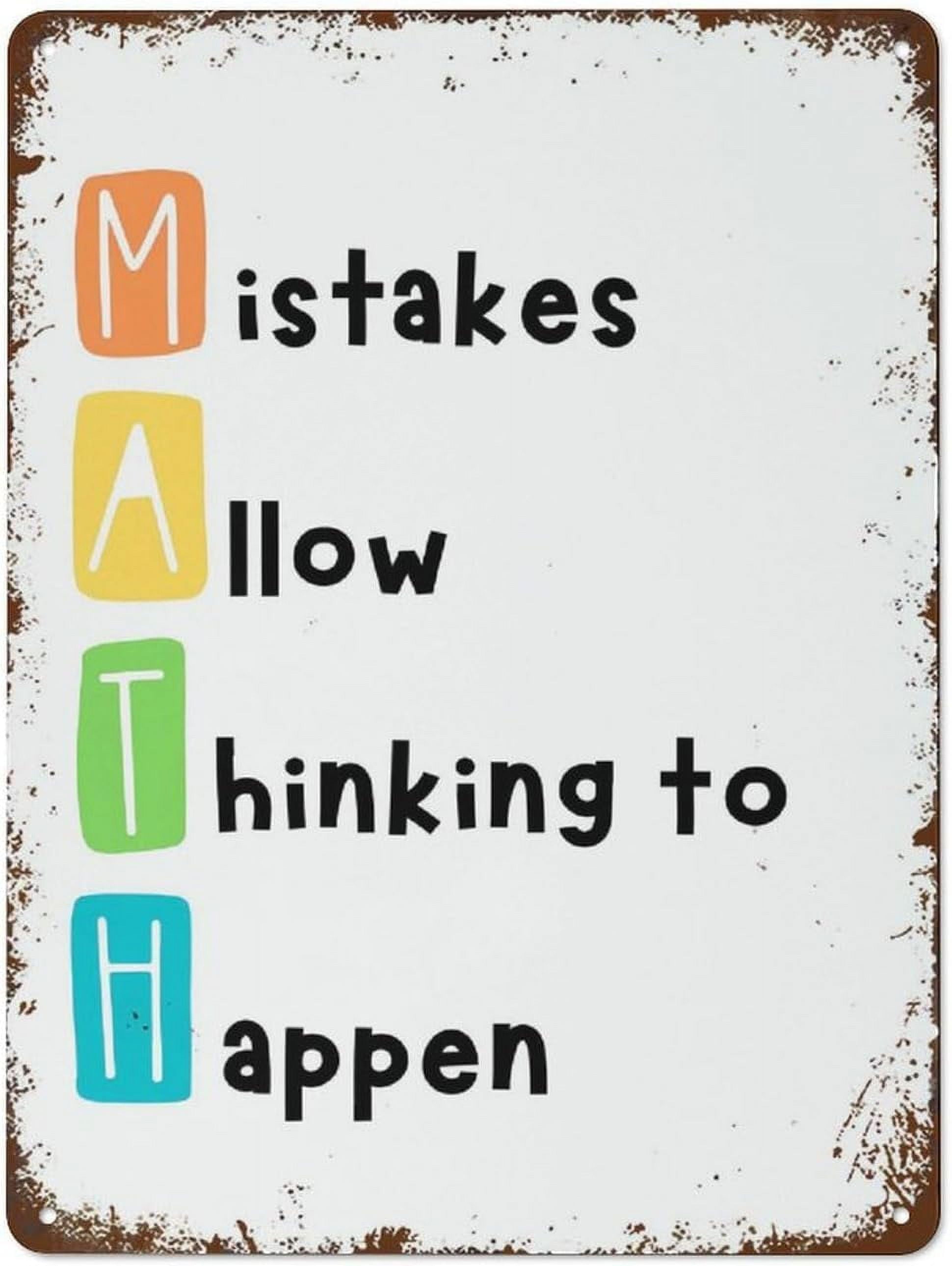 Funny Vintage Tin Metal Sign Math Classroom Decor Mistakes Allow ...