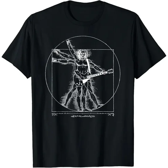 Funny Vitruvian Style Guitar Player Men Short Sleeve Graphic T-Shirt ...