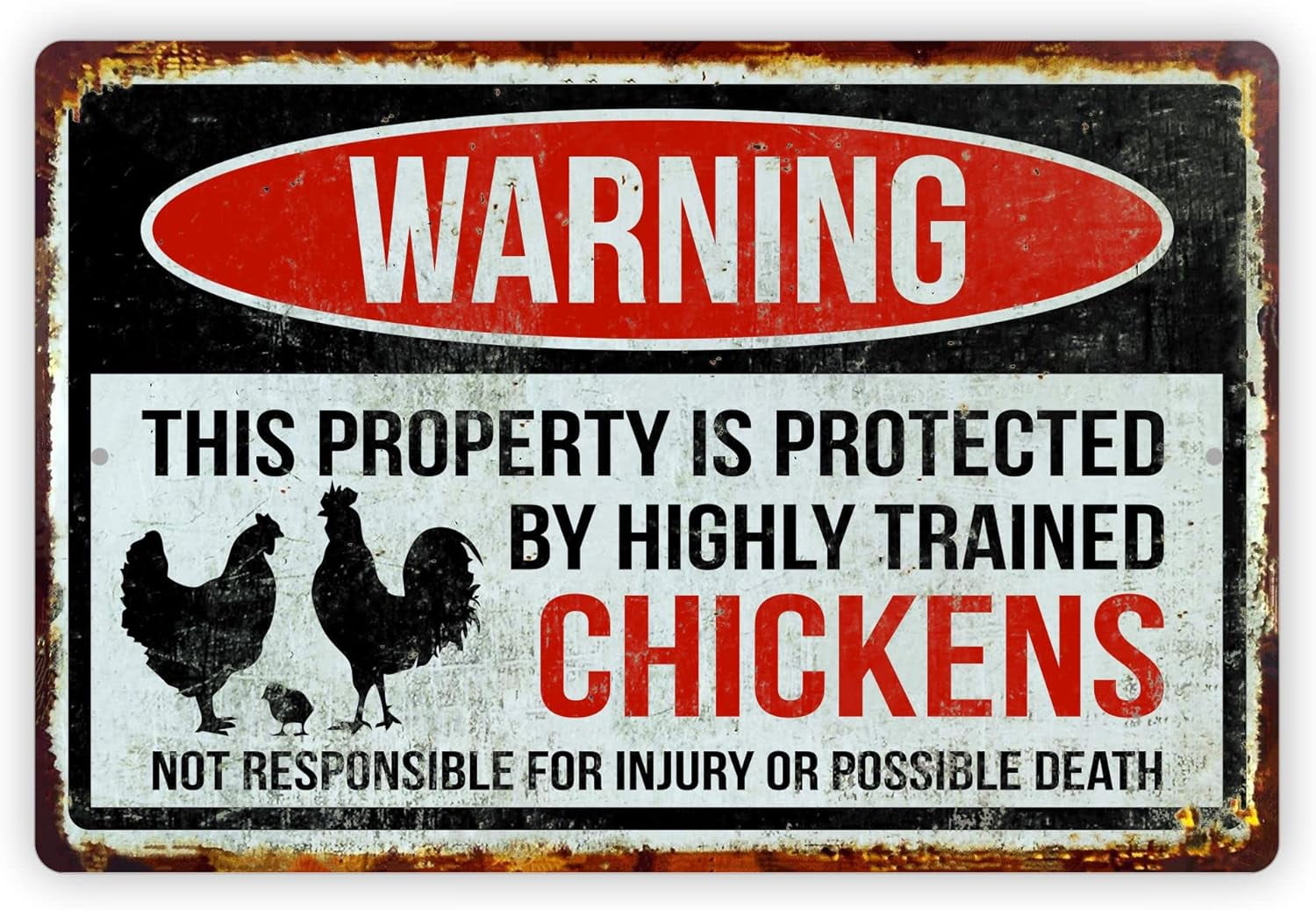 Funny Warning Aluminum Sign for Chicken Coop Protected by Highly ...