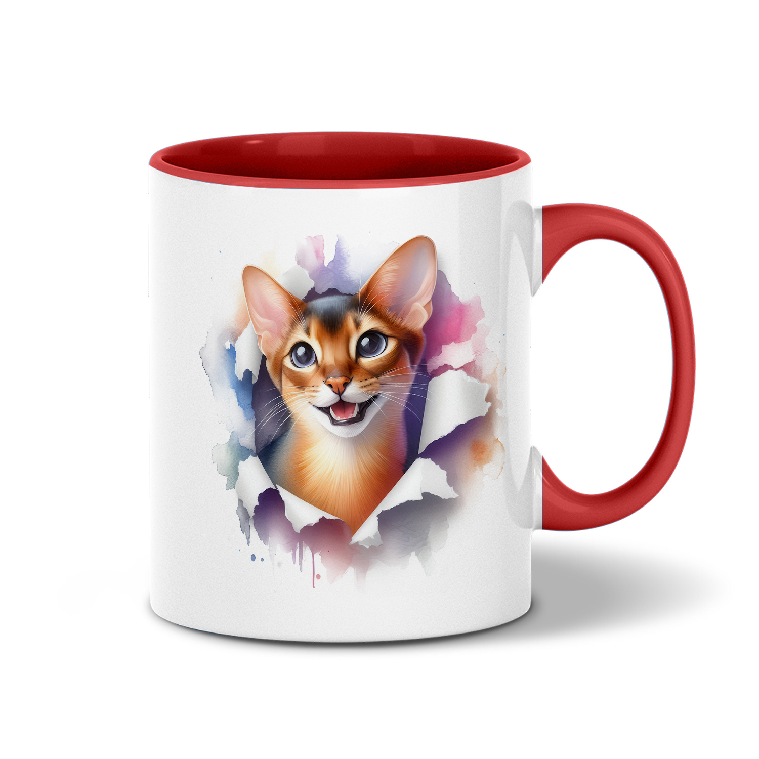 Funny Watercolor Adorable Abyssinian Peeking Through Torn Paper Effect ...
