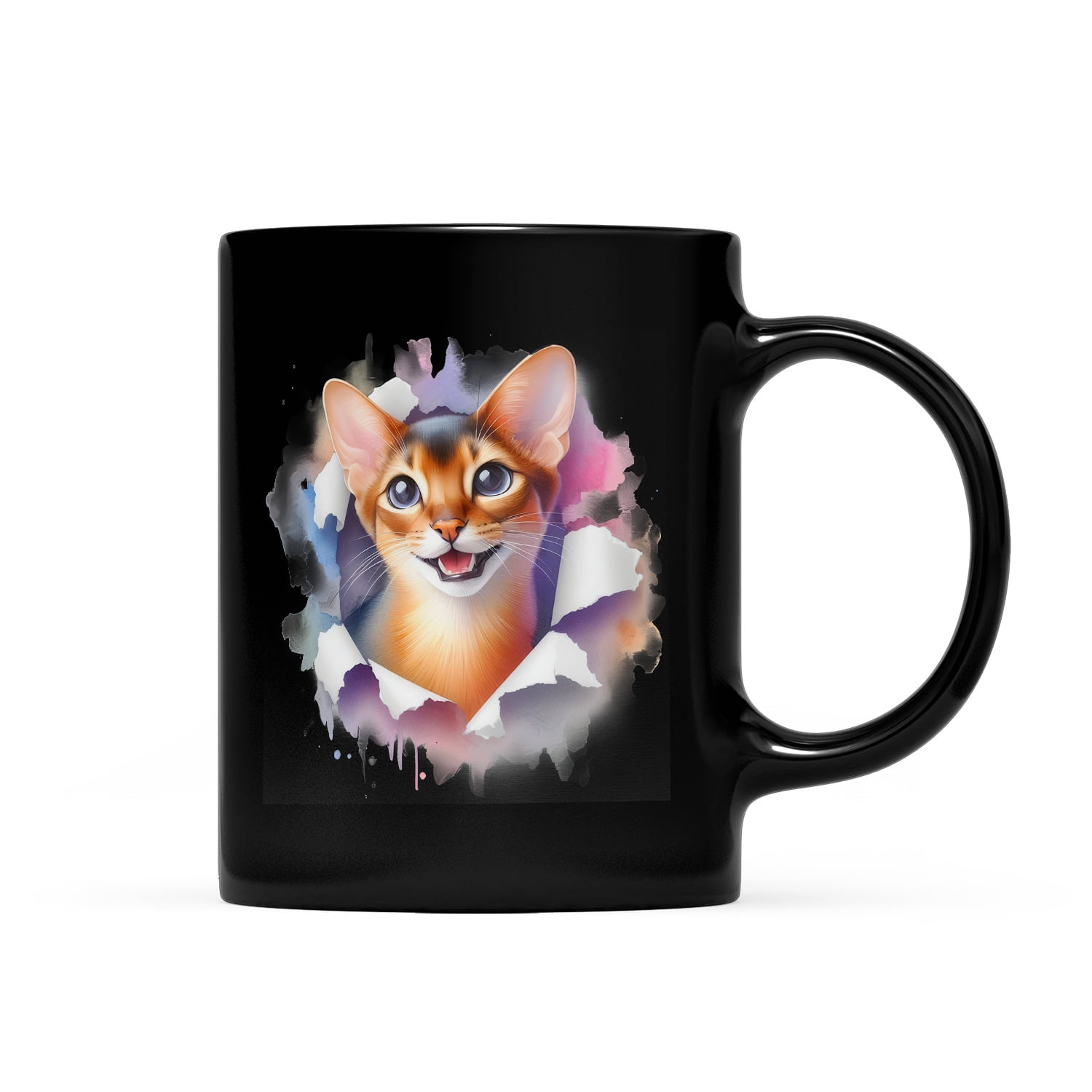 Funny Watercolor Adorable Abyssinian Peeking Through Torn Paper Effect ...