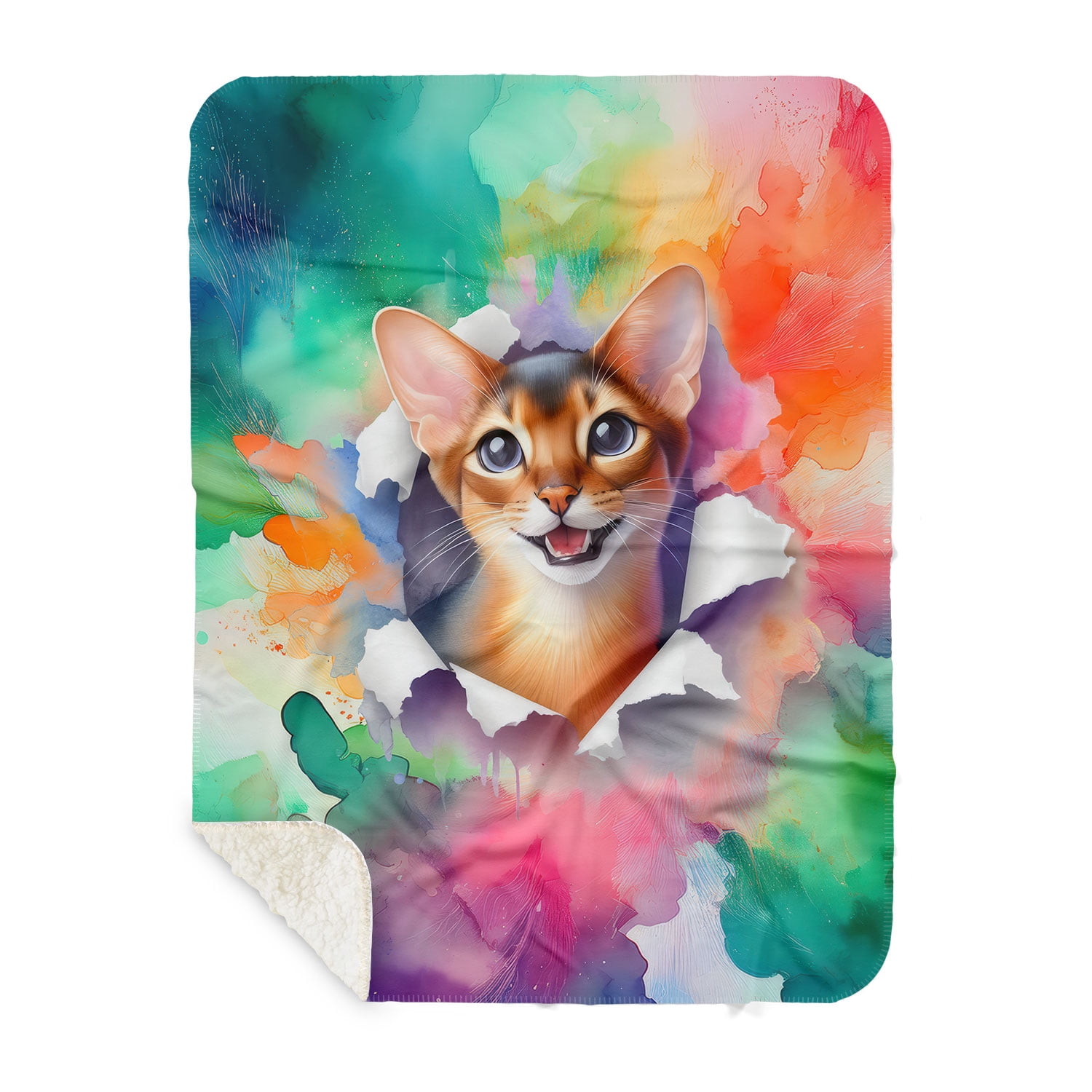 Funny Watercolor Adorable Abyssinian Peeking Through Torn Paper Effect ...