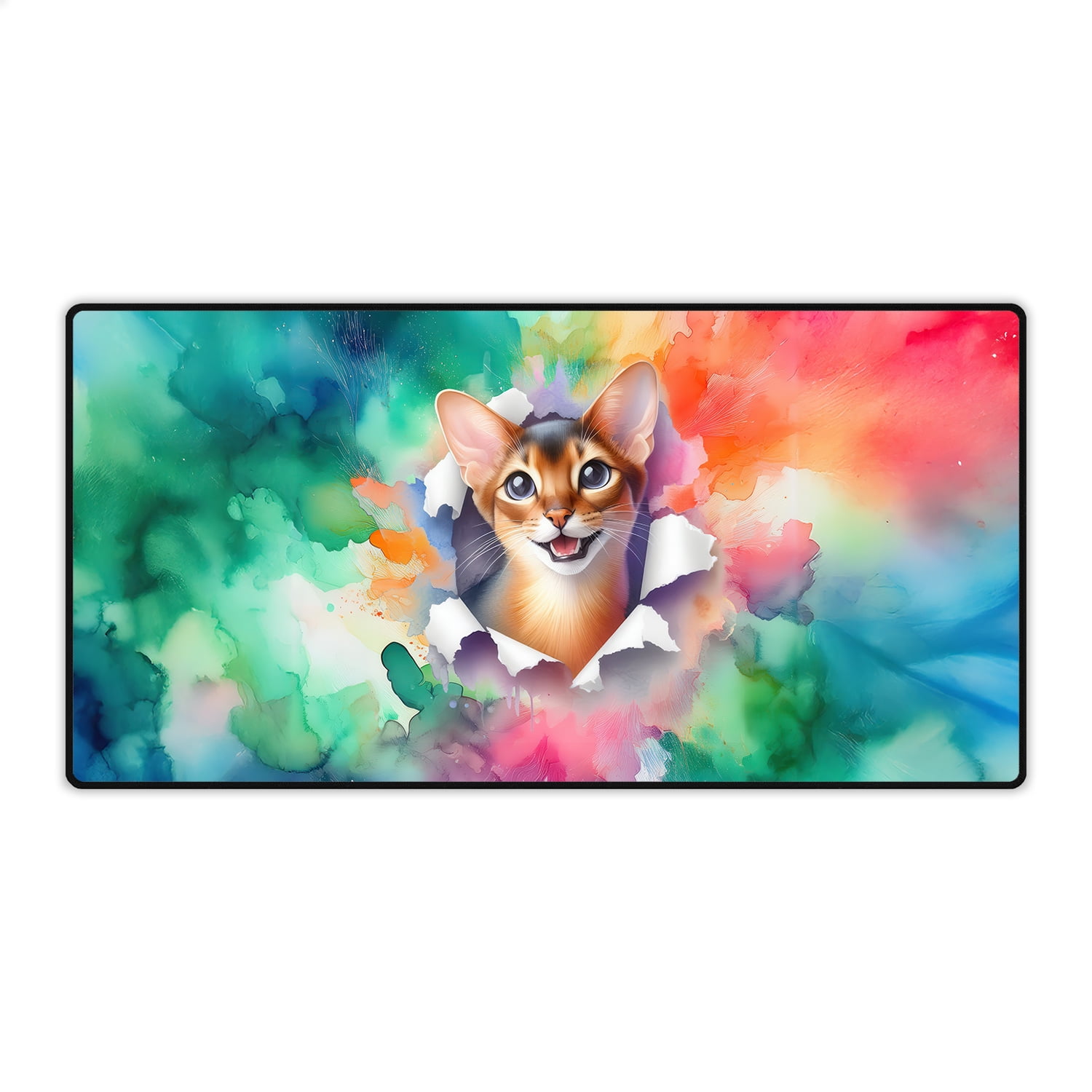 Funny Watercolor Adorable Abyssinian Peeking Through Torn Paper Effect ...