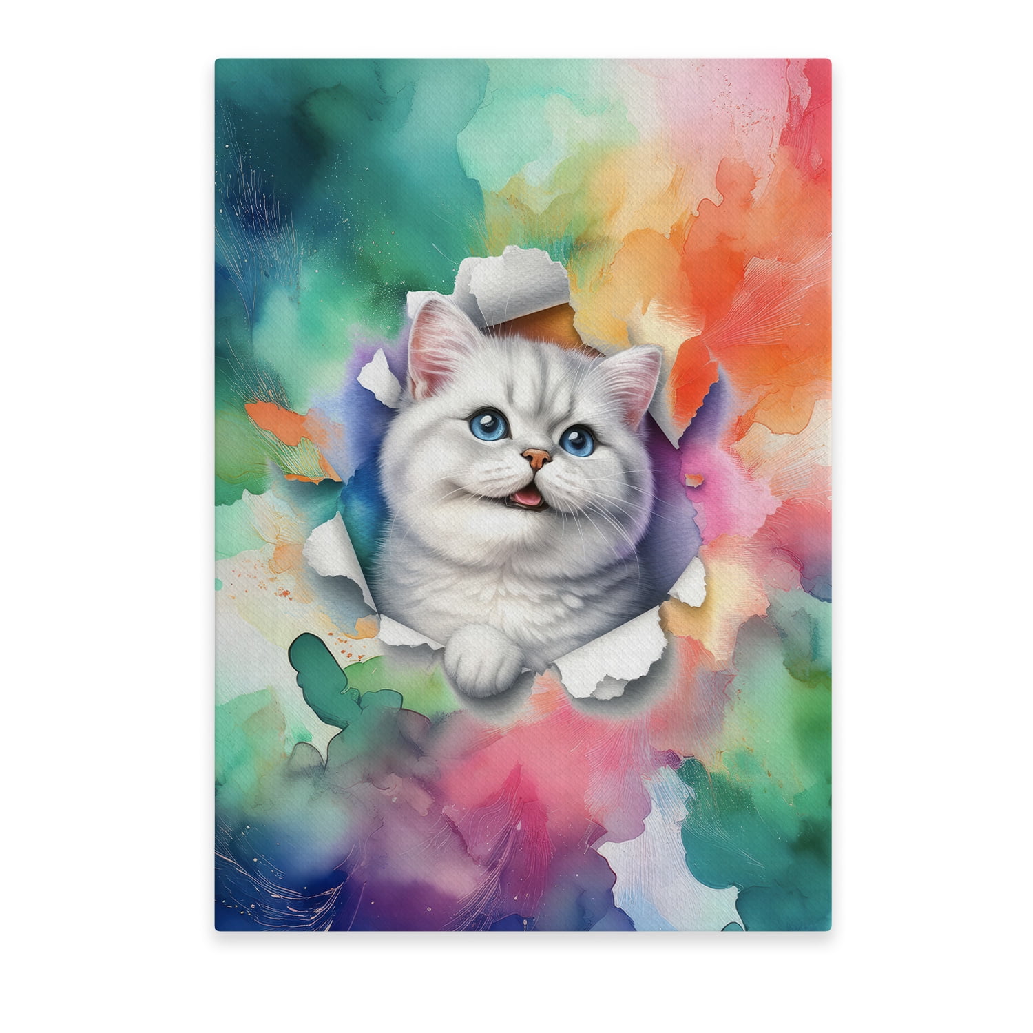 Funny Watercolor Adorable American Shorthair Peeking Through Torn Paper ...