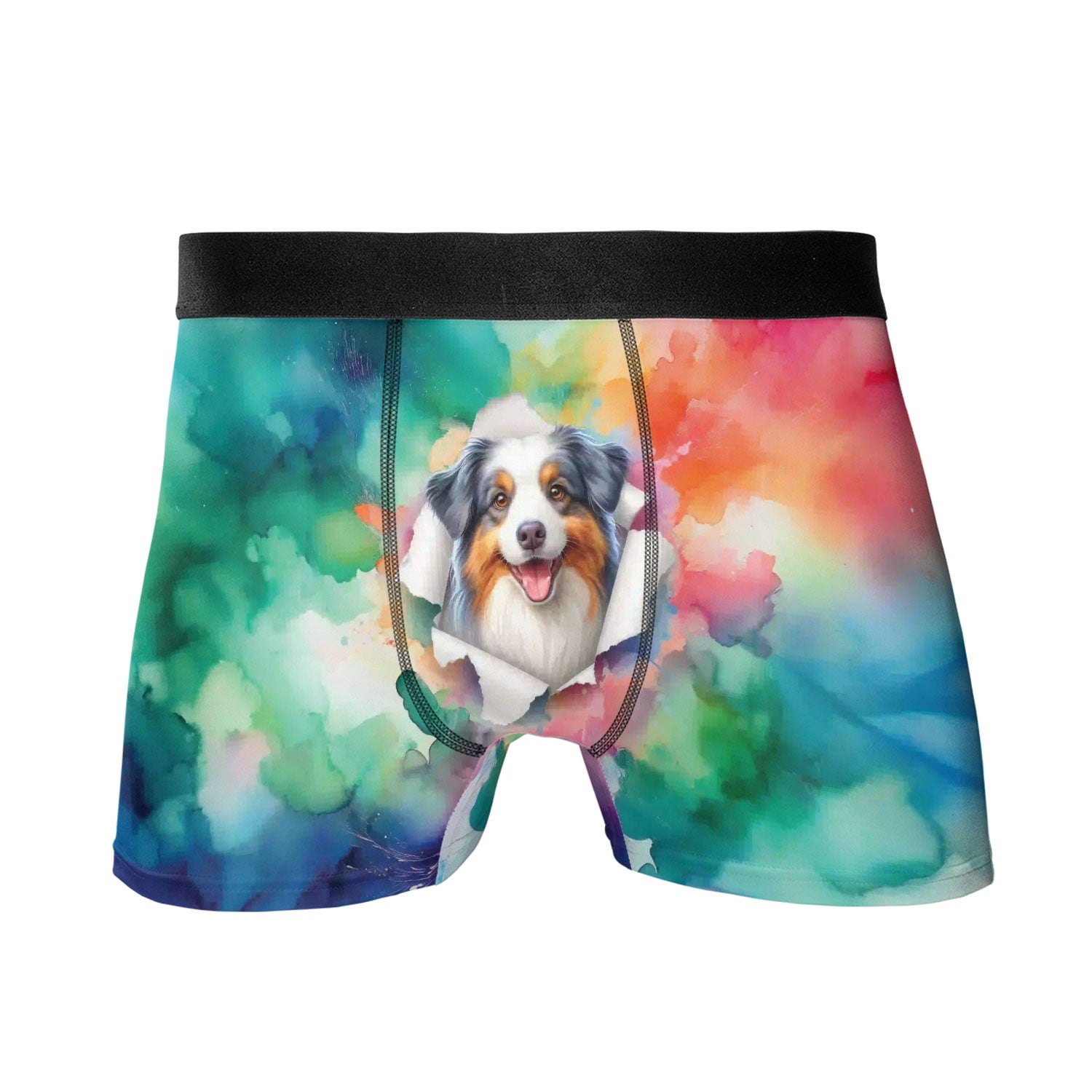 Funny Watercolor Adorable Australian Shepherd Peeking Through Torn ...