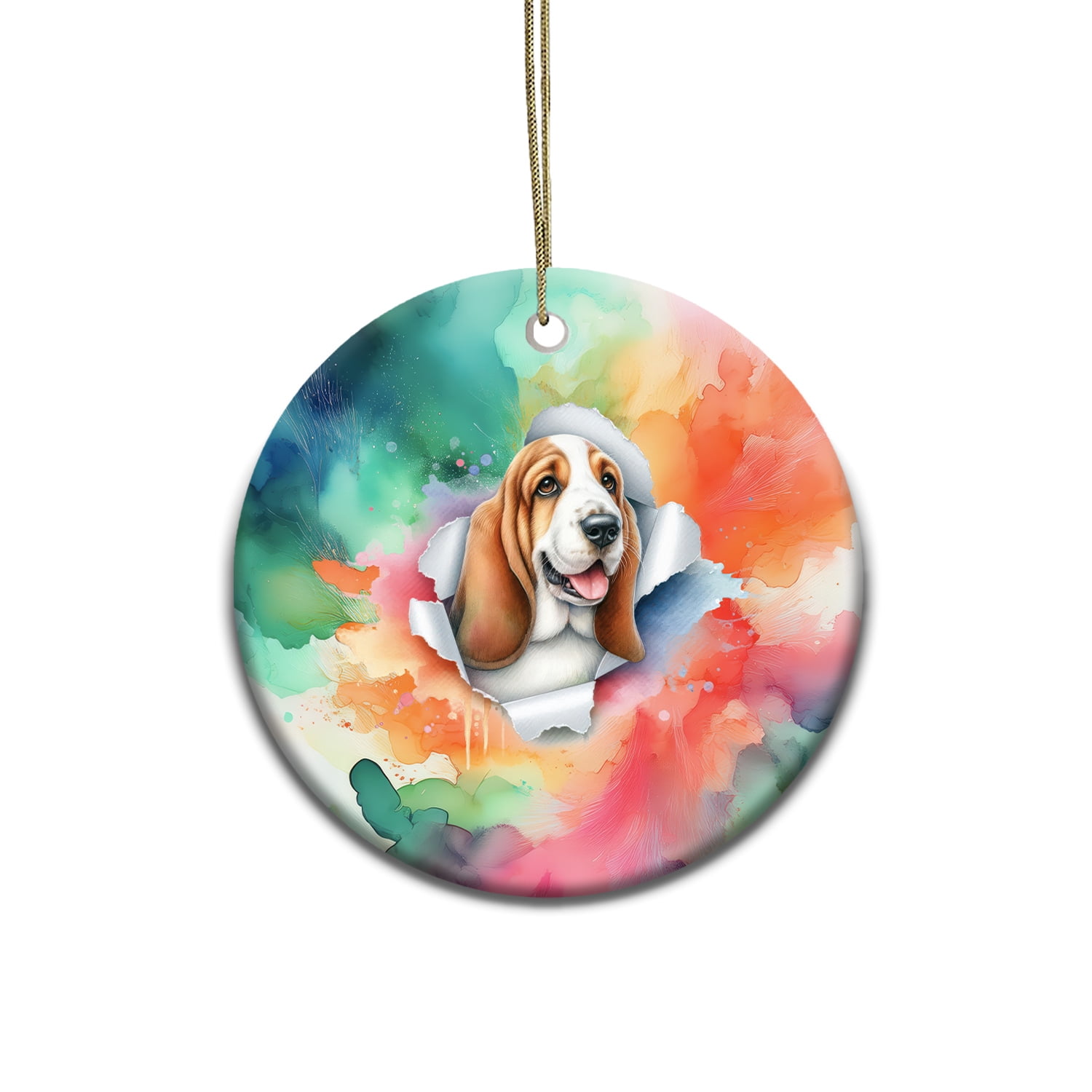 Funny Watercolor Adorable Basset Hound Peeking Through Torn Paper ...