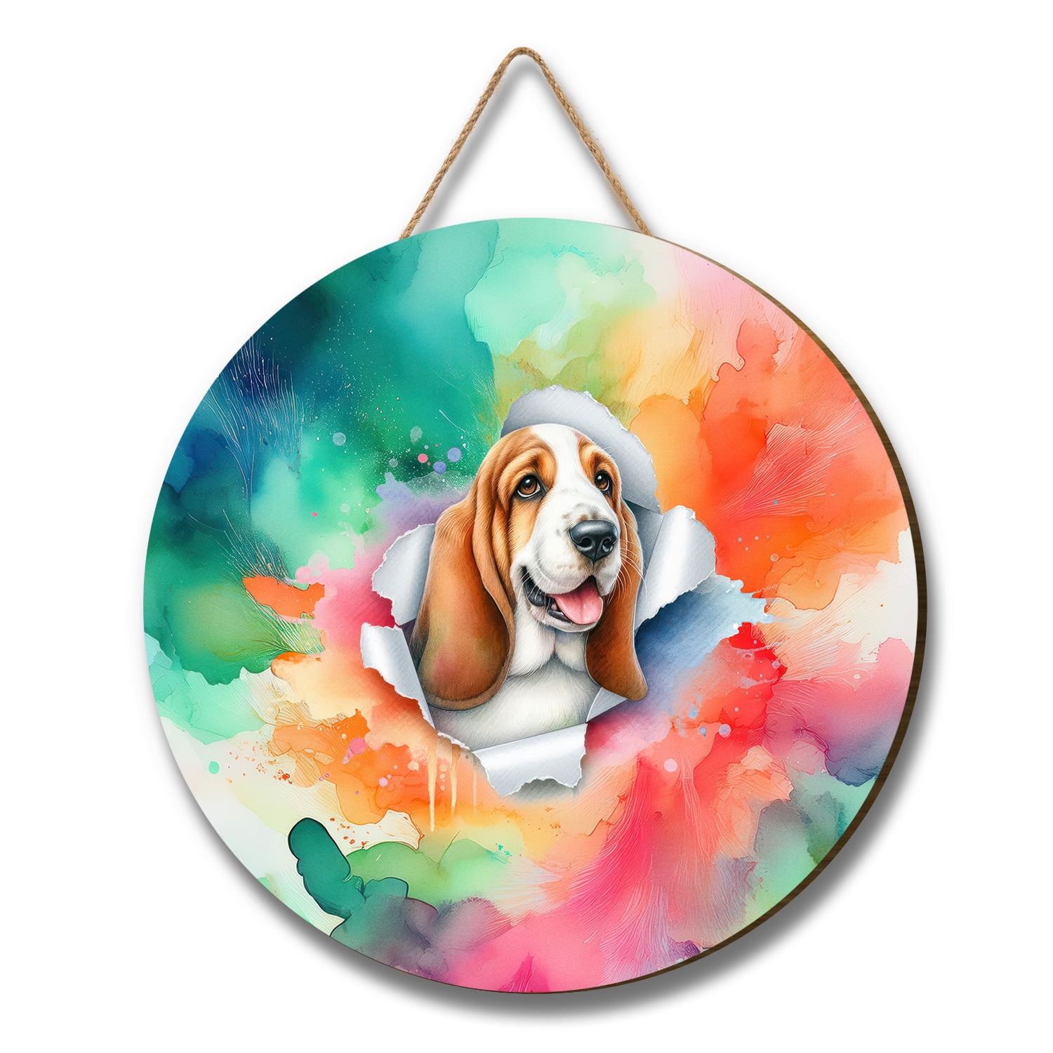 Funny Watercolor Adorable Basset Hound Peeking Through Torn Paper ...
