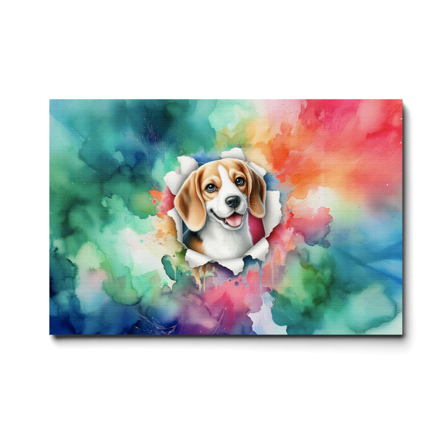 Funny Watercolor Adorable Beagle Peeking Through Torn Paper Effect ...