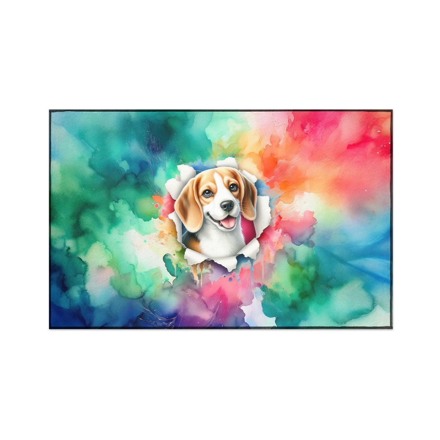 Funny Watercolor Adorable Beagle Peeking Through Torn Paper Effect ...