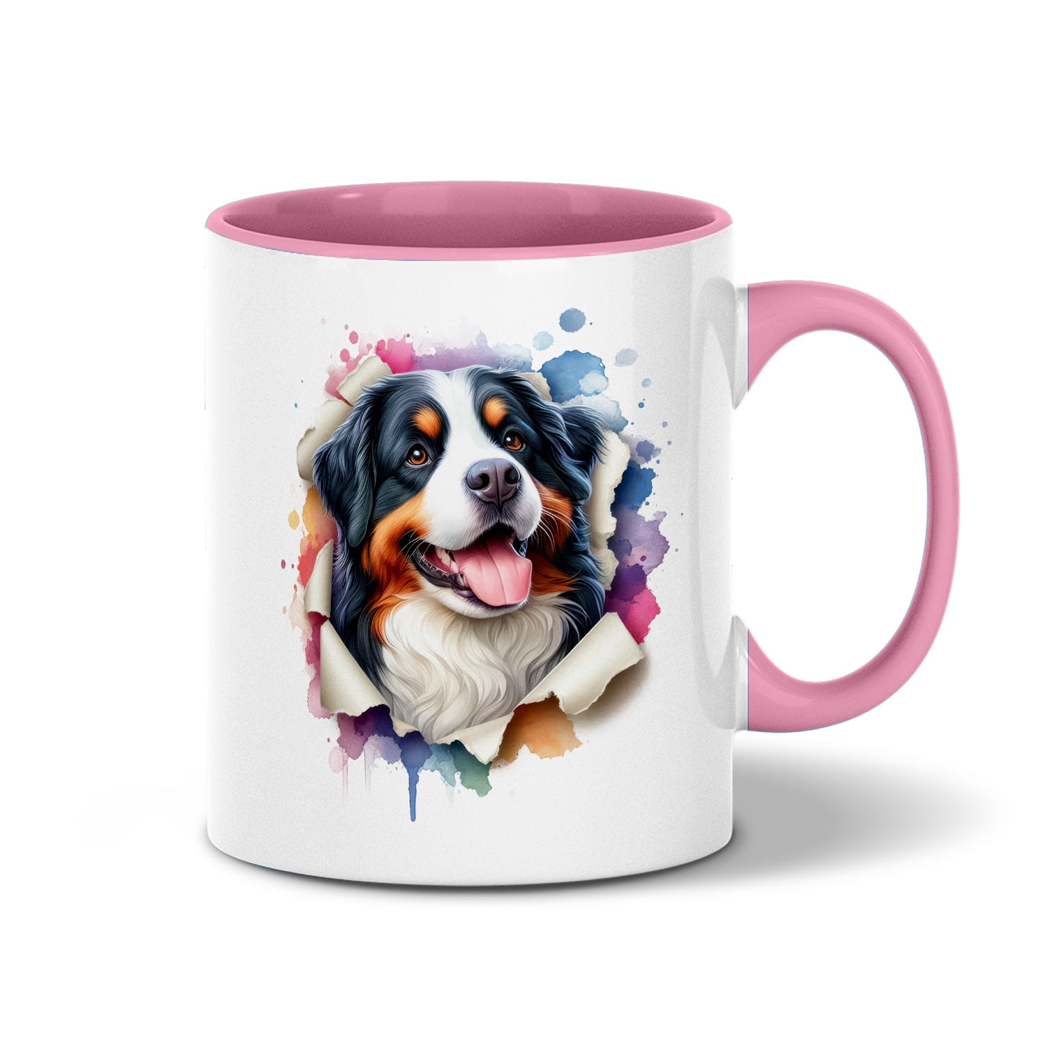 Funny Watercolor Adorable Bernese Mountain Dog Peeking Through Torn ...