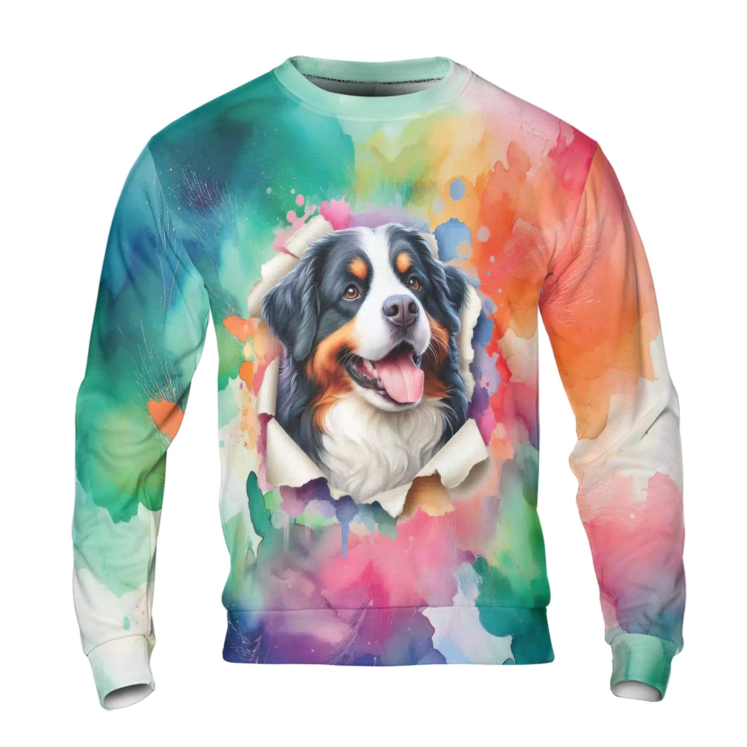 Funny Watercolor Adorable Bernese Mountain Dog Peeking Through Torn Paper Effect All Over Print ...
