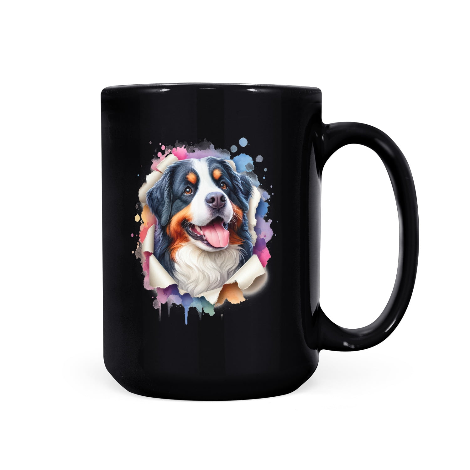 Funny Watercolor Adorable Bernese Mountain Dog Peeking Through Torn ...