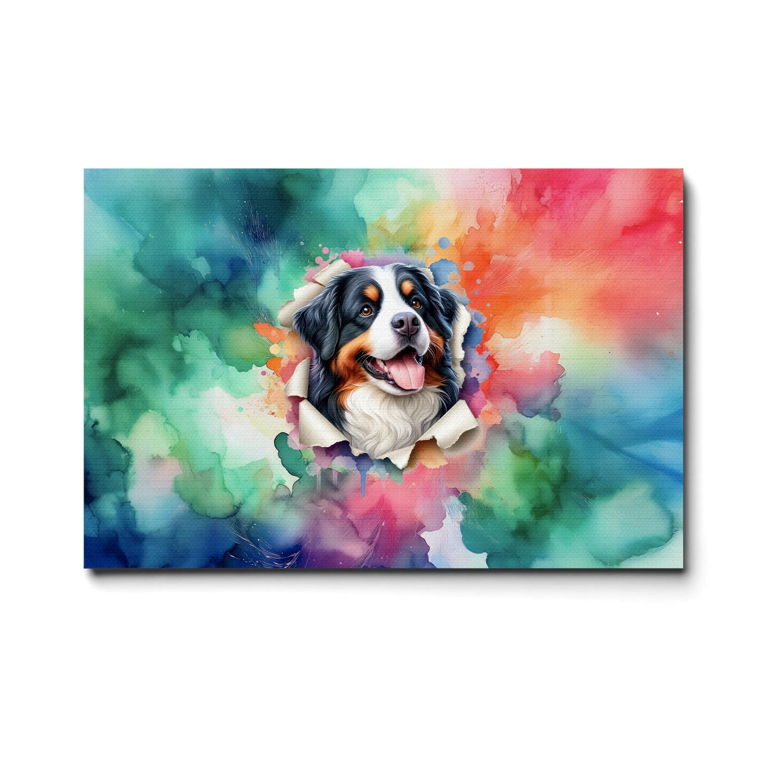 Funny Watercolor Adorable Bernese Mountain Dog Peeking Through Torn ...