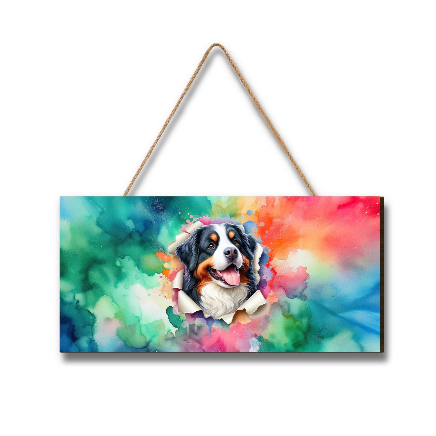Funny Watercolor Adorable Bernese Mountain Dog Peeking Through Torn ...