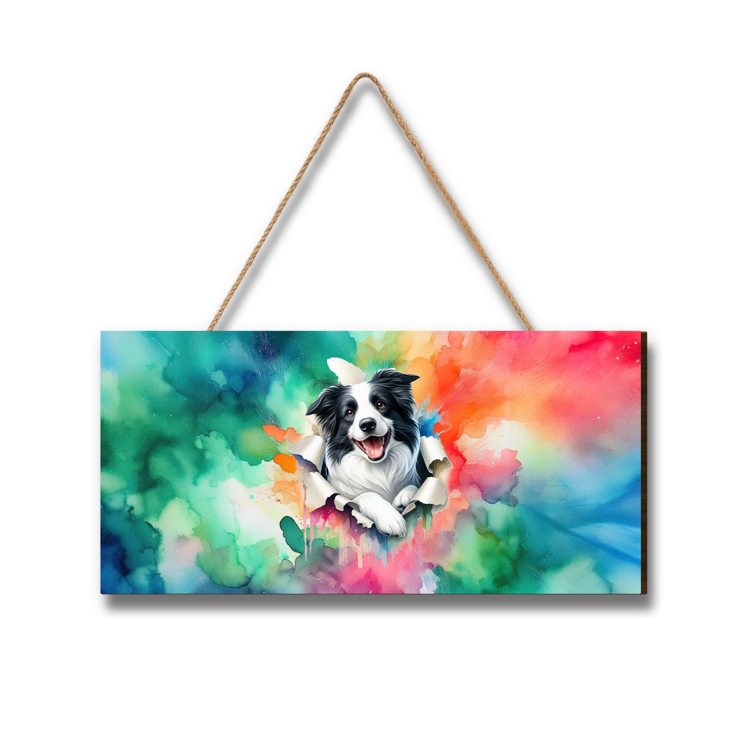 Funny Watercolor Adorable Border Collie Peeking Through Torn Paper ...