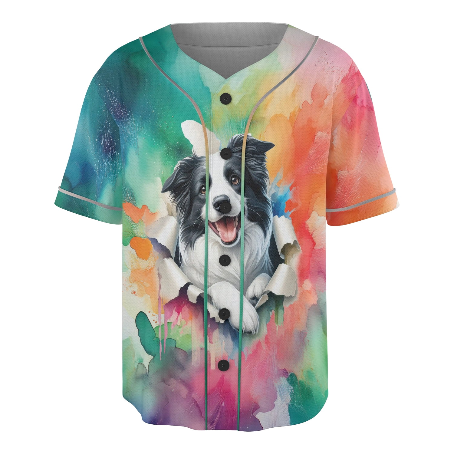 Funny Watercolor Adorable Border Collie Peeking Through Torn Paper ...