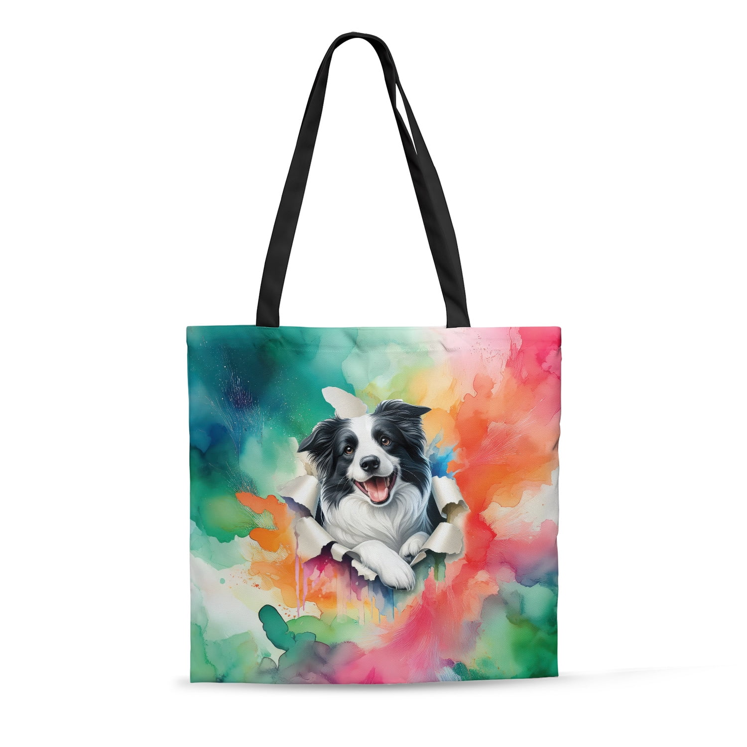 Funny Watercolor Adorable Border Collie Peeking Through Torn Paper ...
