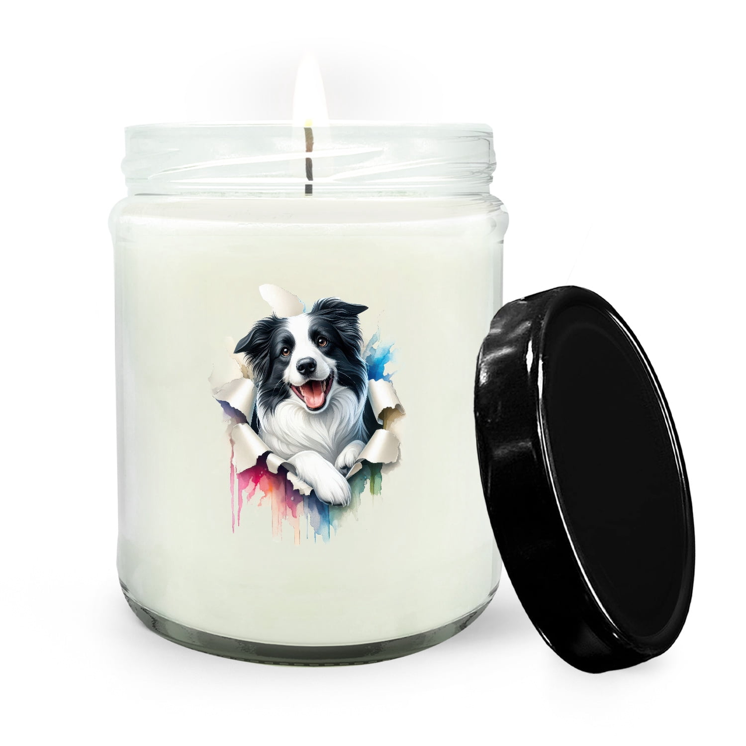 Funny Watercolor Adorable Border Collie Peeking Through Torn Paper ...