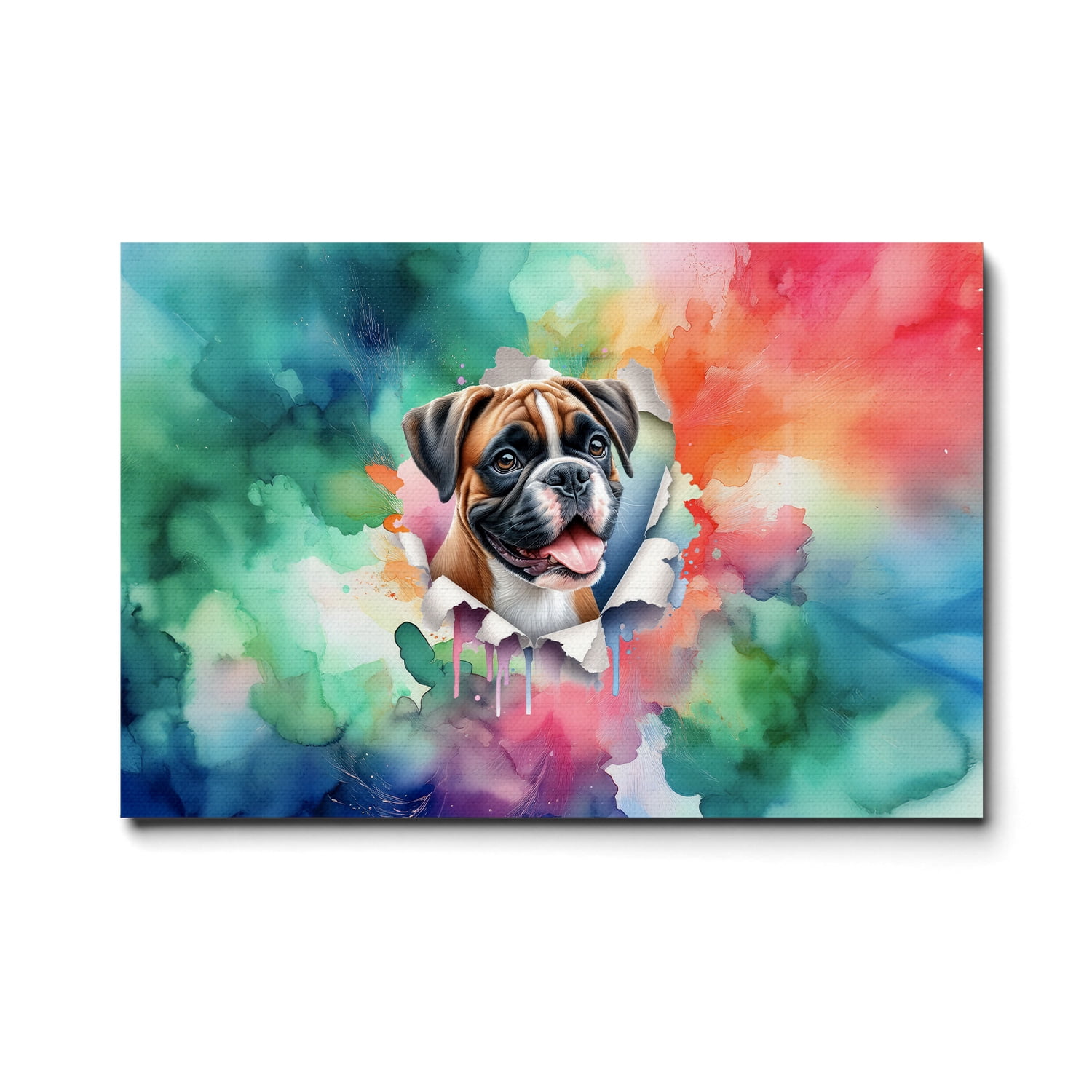 Funny Watercolor Adorable Boxer Peeking Through Torn Paper Effect ...