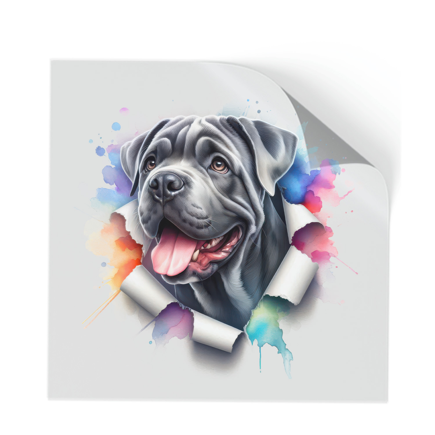 Funny Watercolor Adorable Cane Corso Peeking Through Torn Paper Effect ...