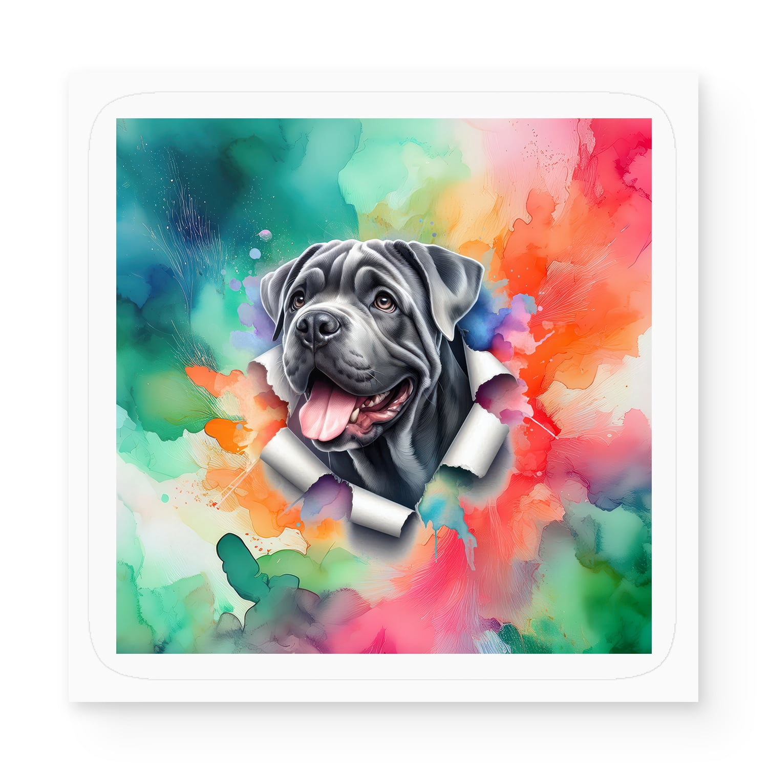 Funny Watercolor Adorable Cane Corso Peeking Through Torn Paper Effect ...