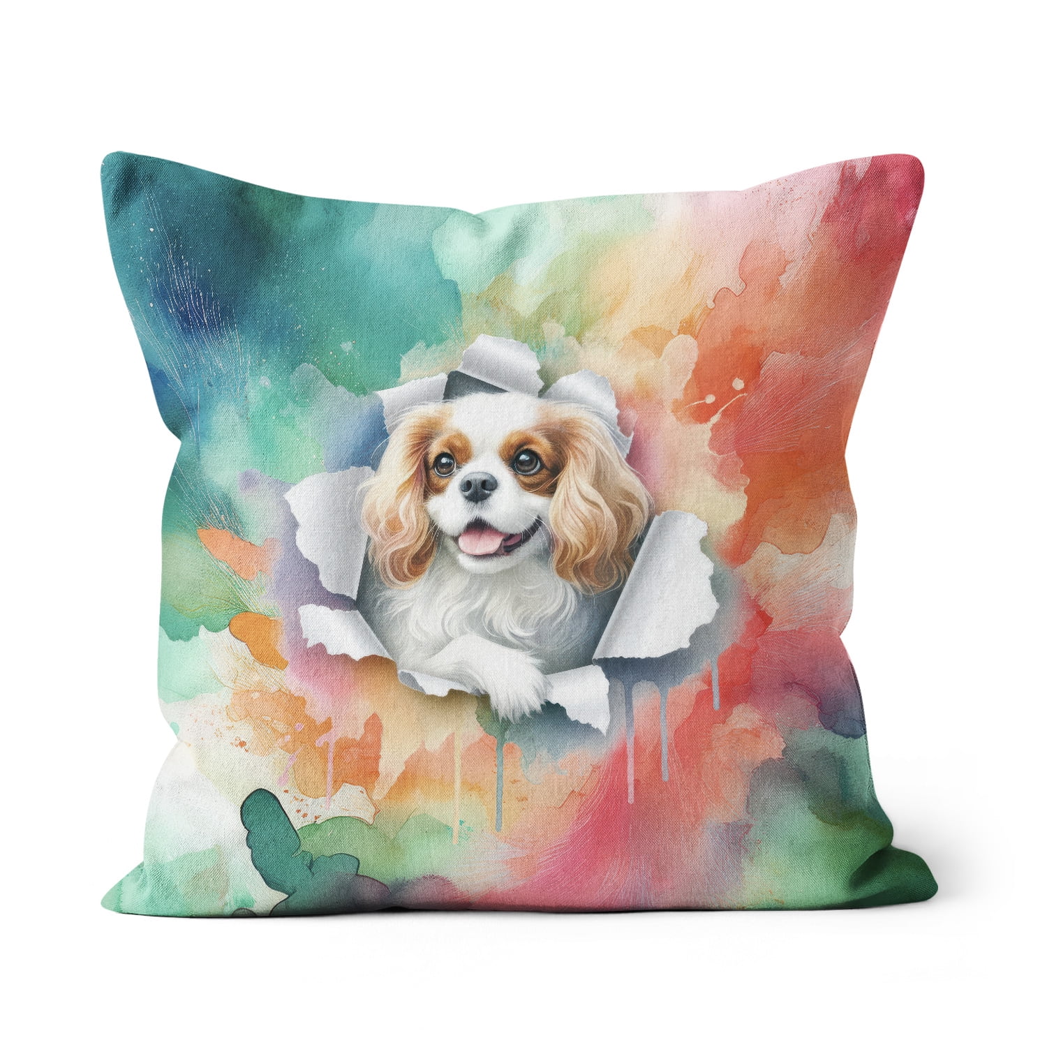 Funny Watercolor Adorable Cavalier King Charles Spaniel Peeking Through ...