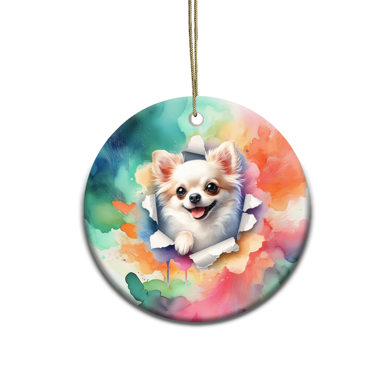 Funny Watercolor Adorable Chihuahua Peeking Through Torn Paper Effect ...