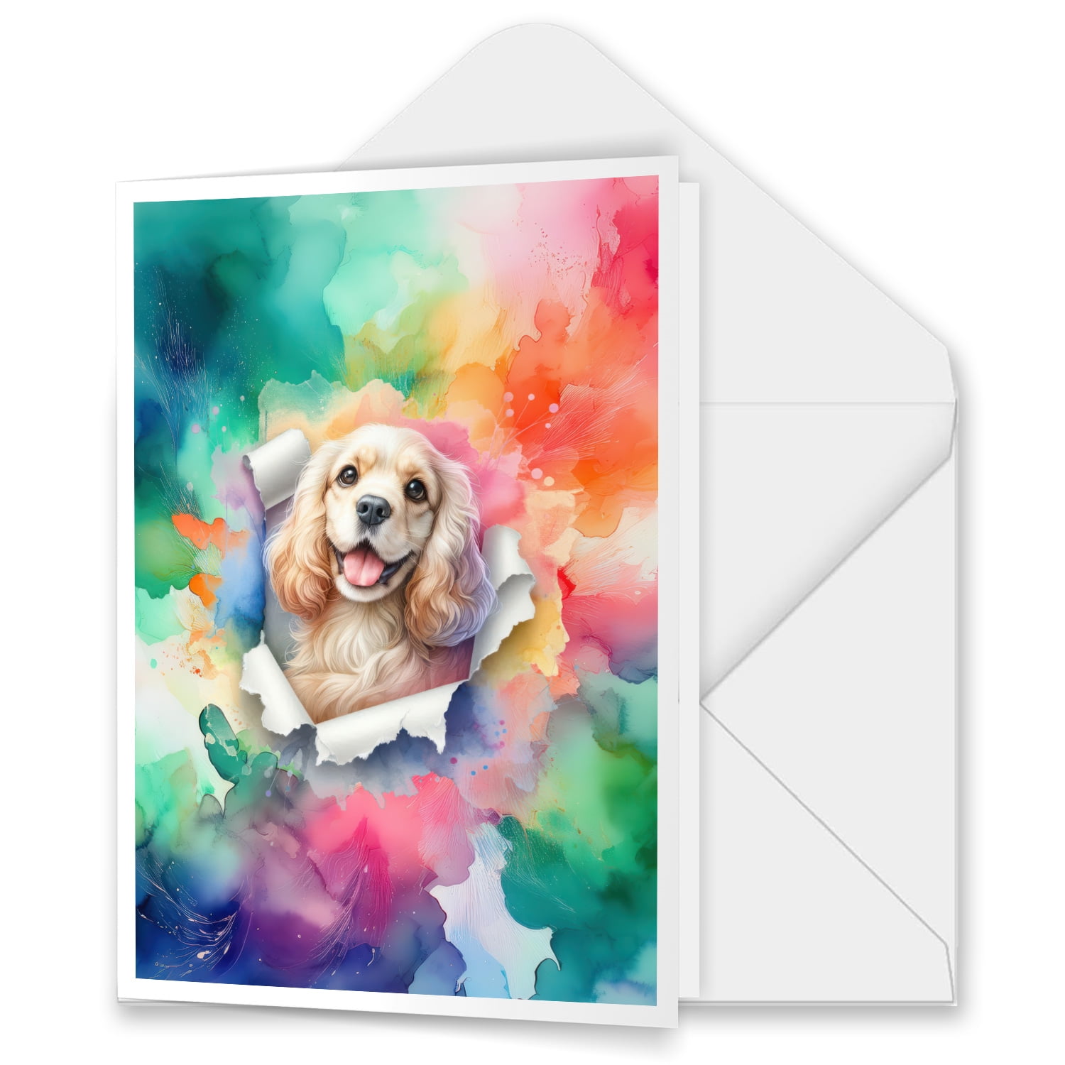 Funny Watercolor Adorable Cocker Spaniel Peeking Through Torn Paper ...