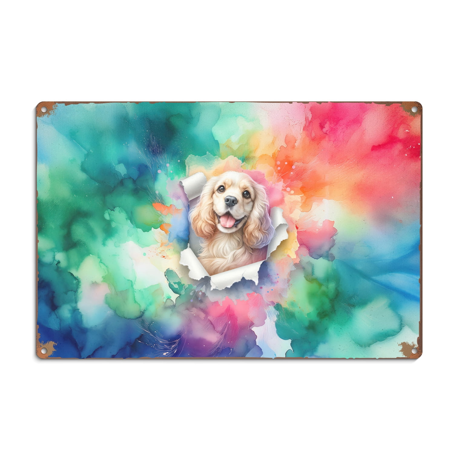 Funny Watercolor Adorable Cocker Spaniel Peeking Through Torn Paper ...