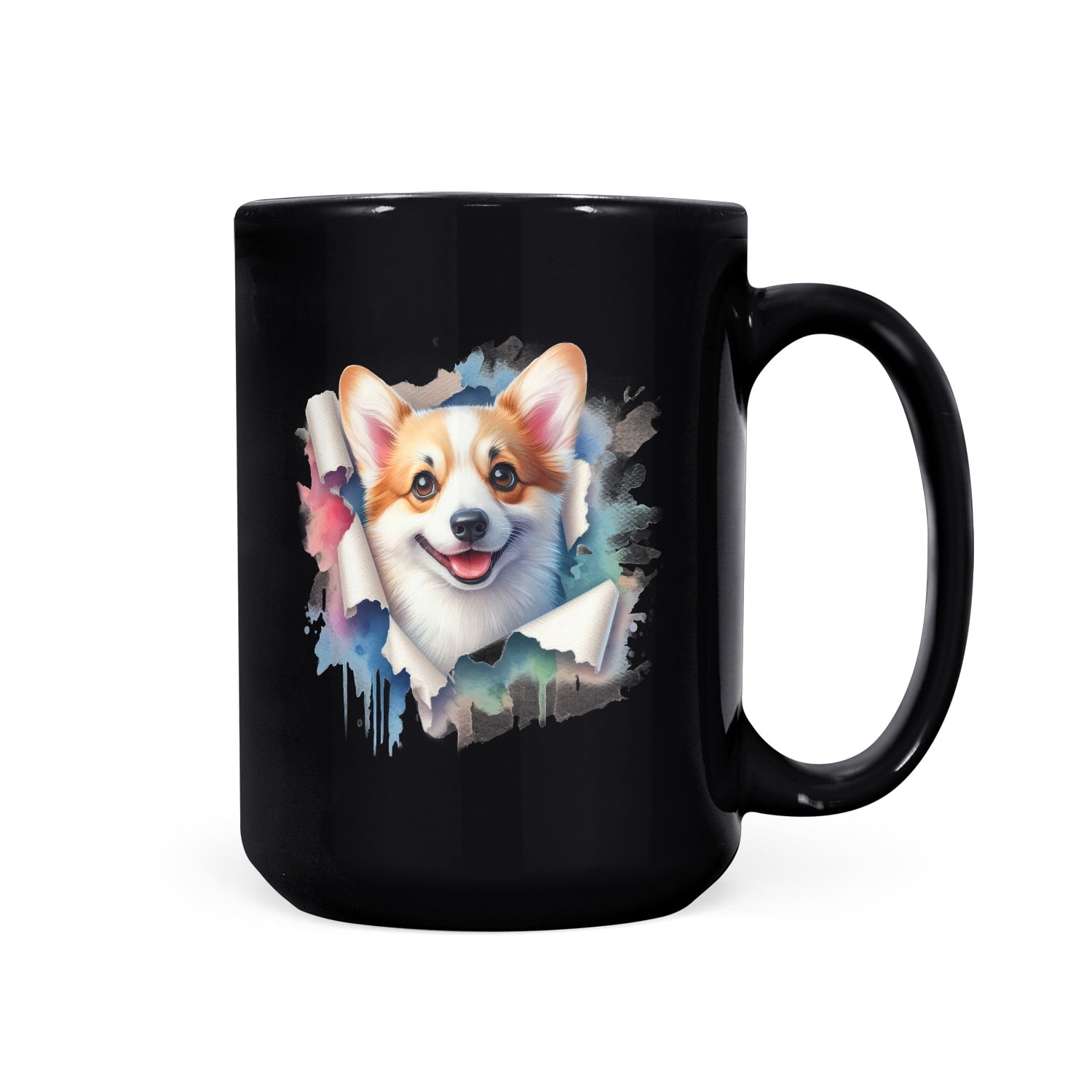 Funny Watercolor Adorable Corgi Peeking Through Torn Paper Effect Mug ...