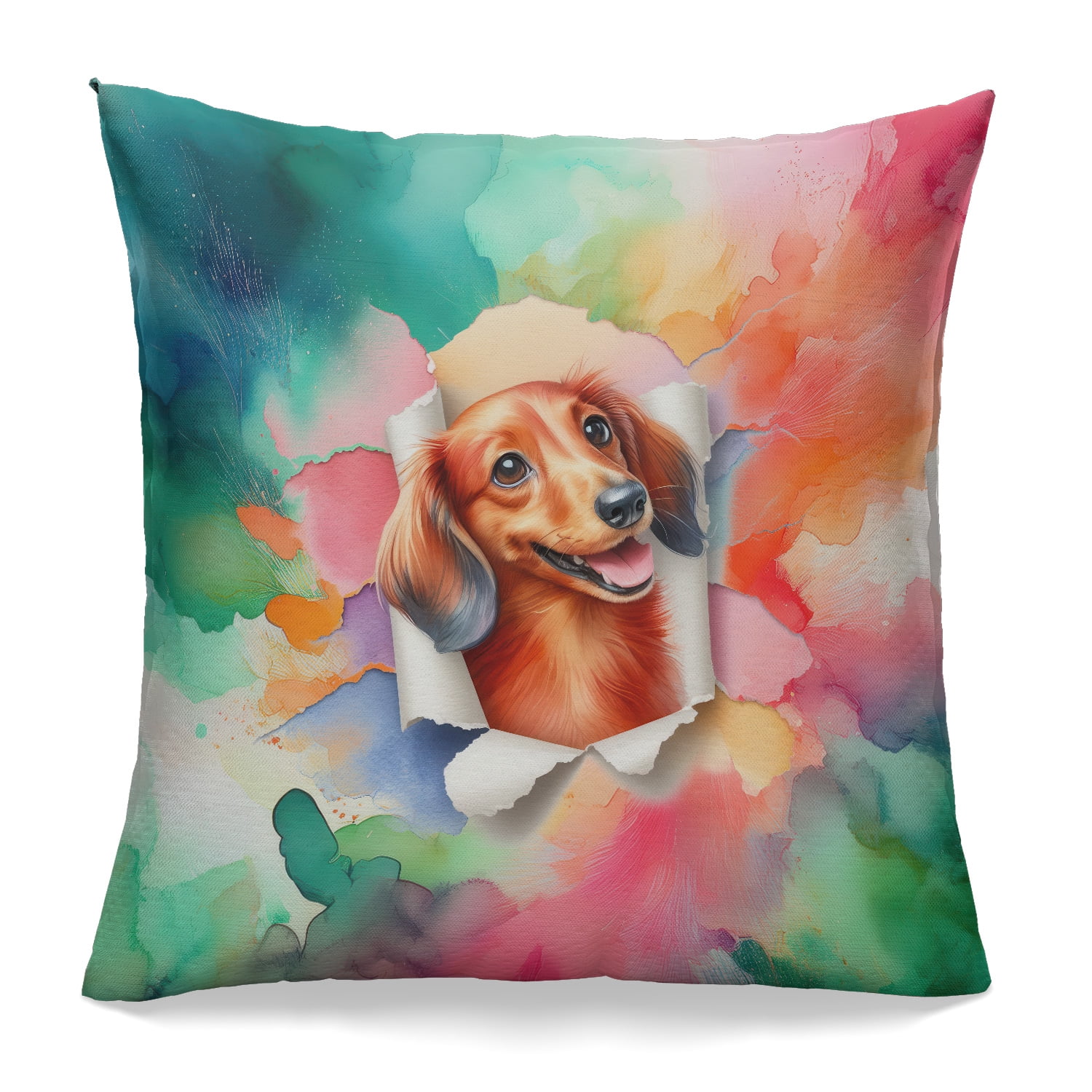 Funny Watercolor Adorable Dachshund Peeking Through Torn Paper Effect ...