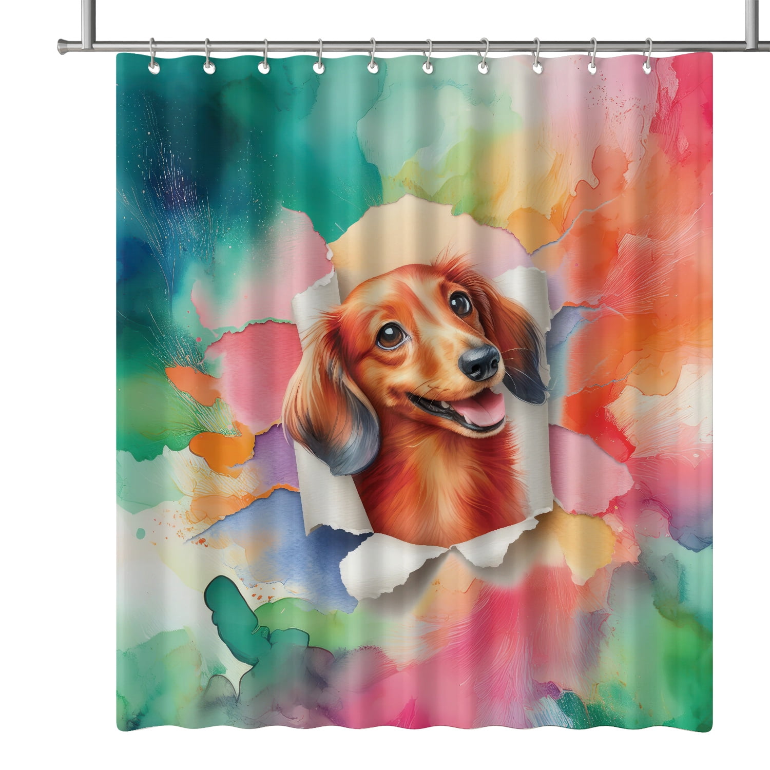Funny Watercolor Adorable Dachshund Peeking Through Torn Paper Effect ...