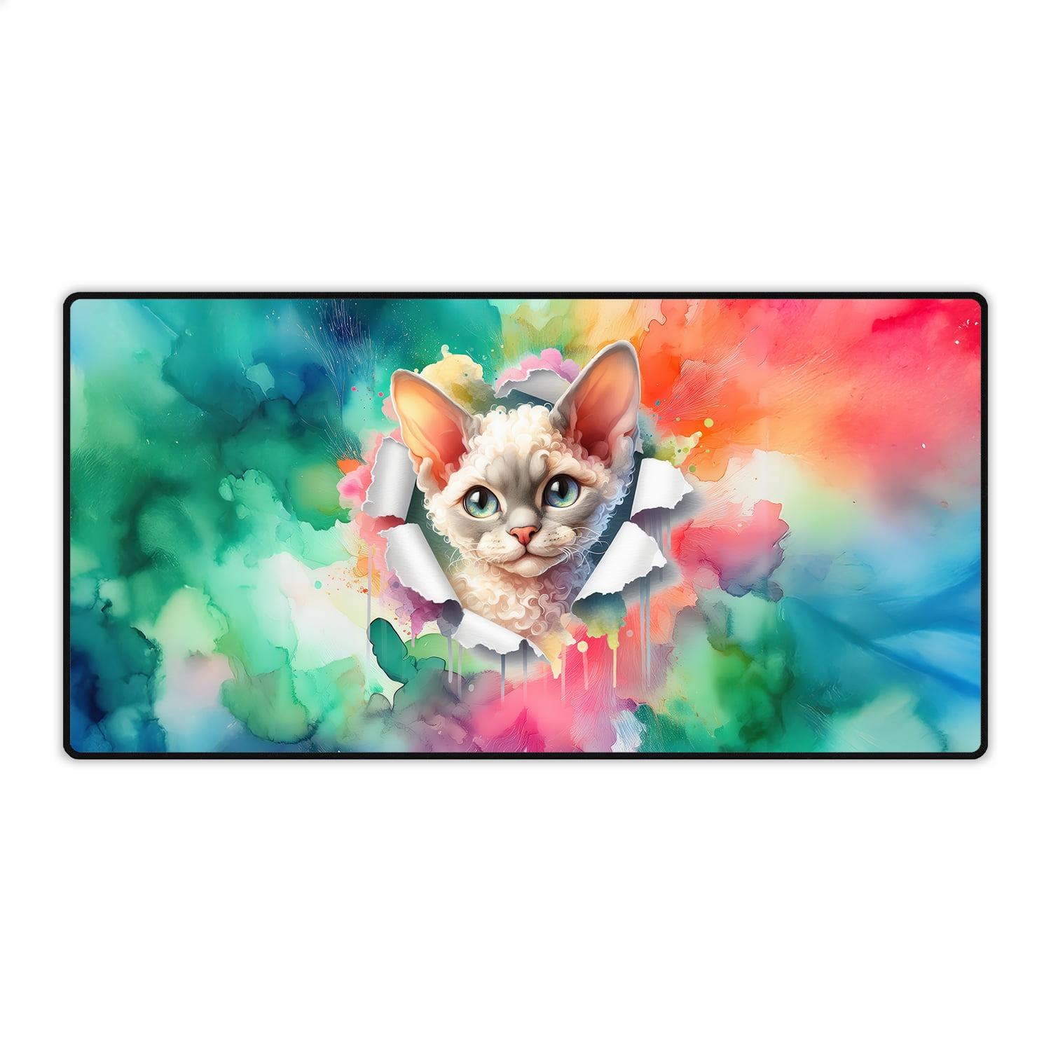 Funny Watercolor Adorable Devon Rex Peeking Through Torn Paper Effect ...